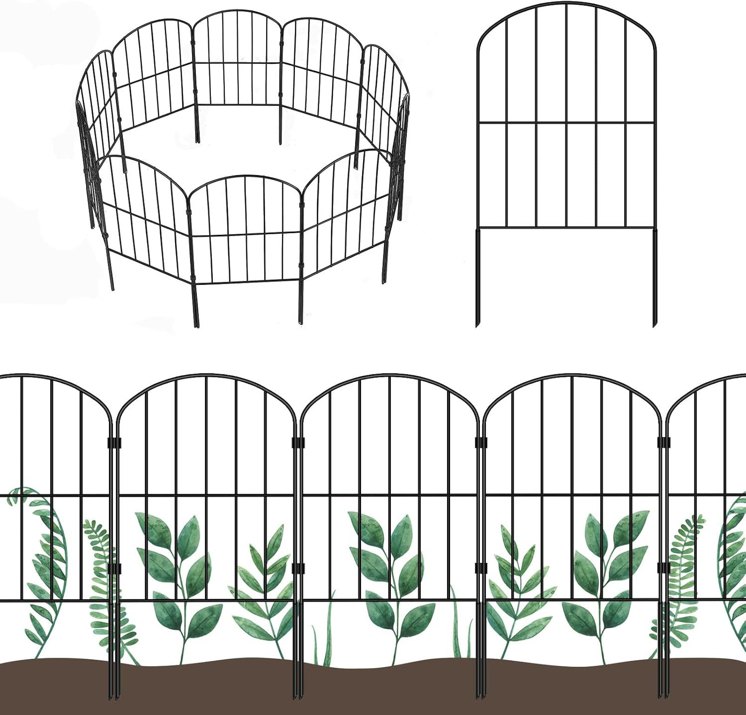 INKEDZ 25 Panels Metal Garden Fence 27ft x 24in - Rustproof Decorative ...
