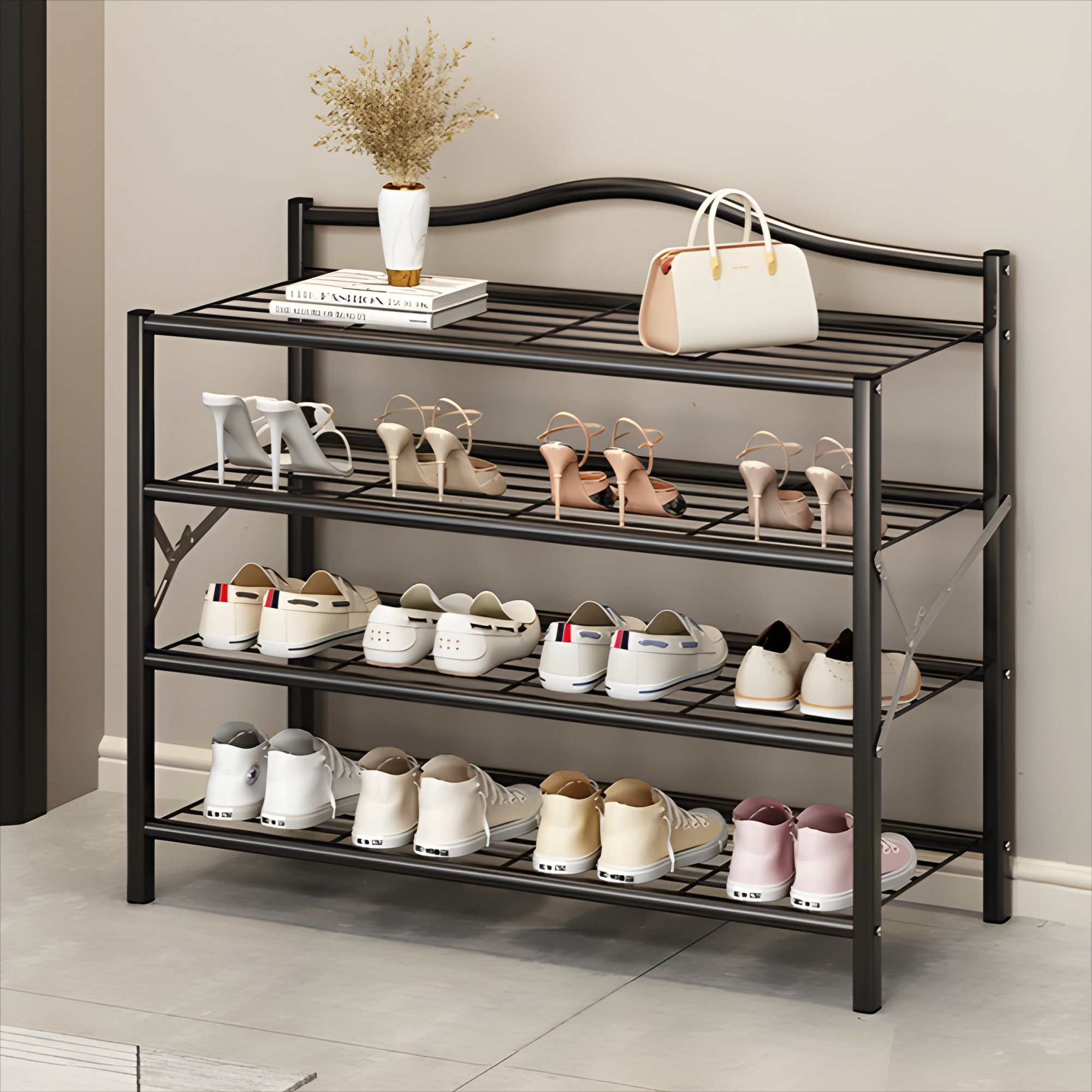 Rebrilliant Free Installation Folding Shoe Rack, Stainless Steel Multi ...
