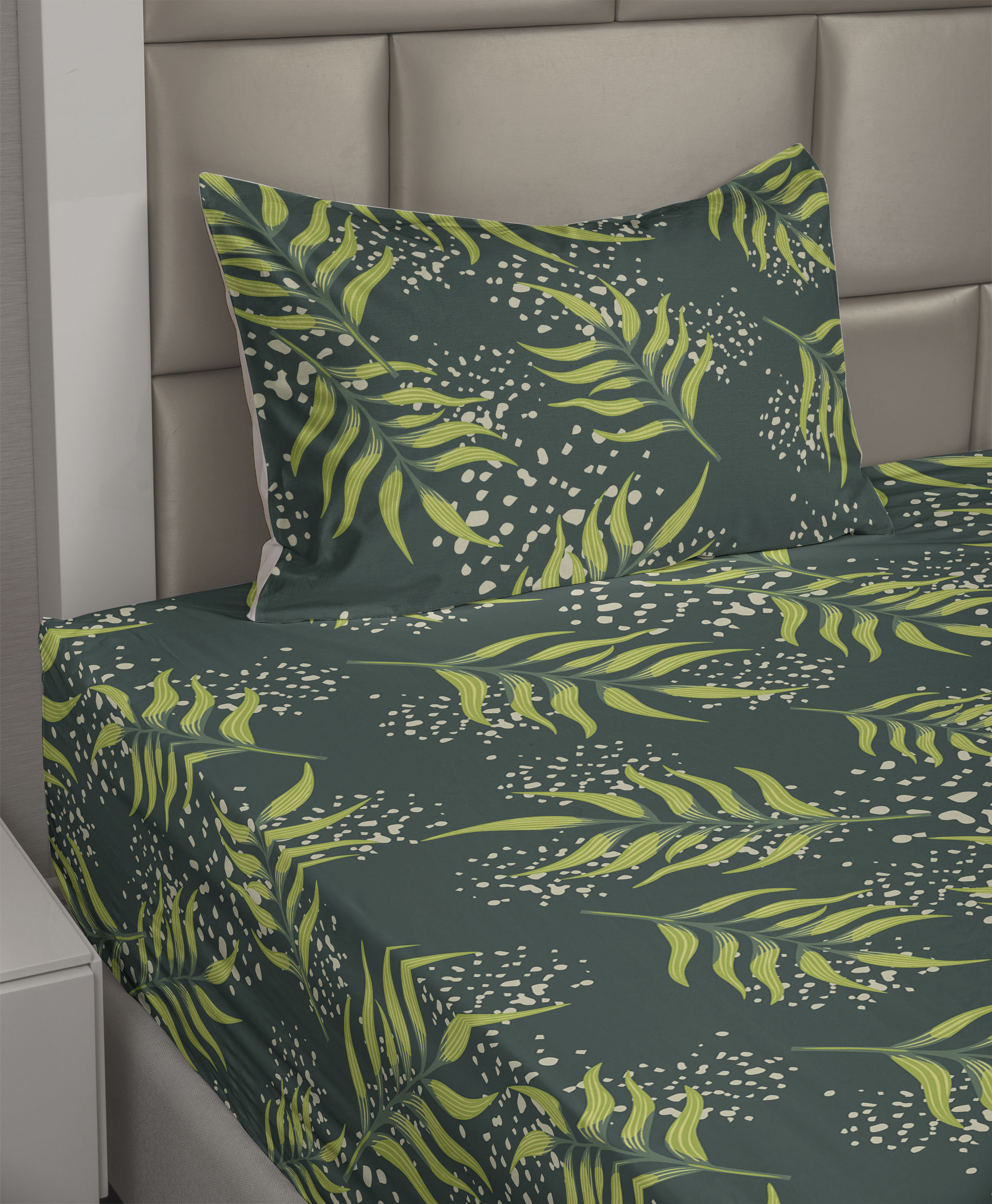 Ambesonne Fern Leaves Sheet Set Leafy Jungle Pattern Lime Green Forest ...