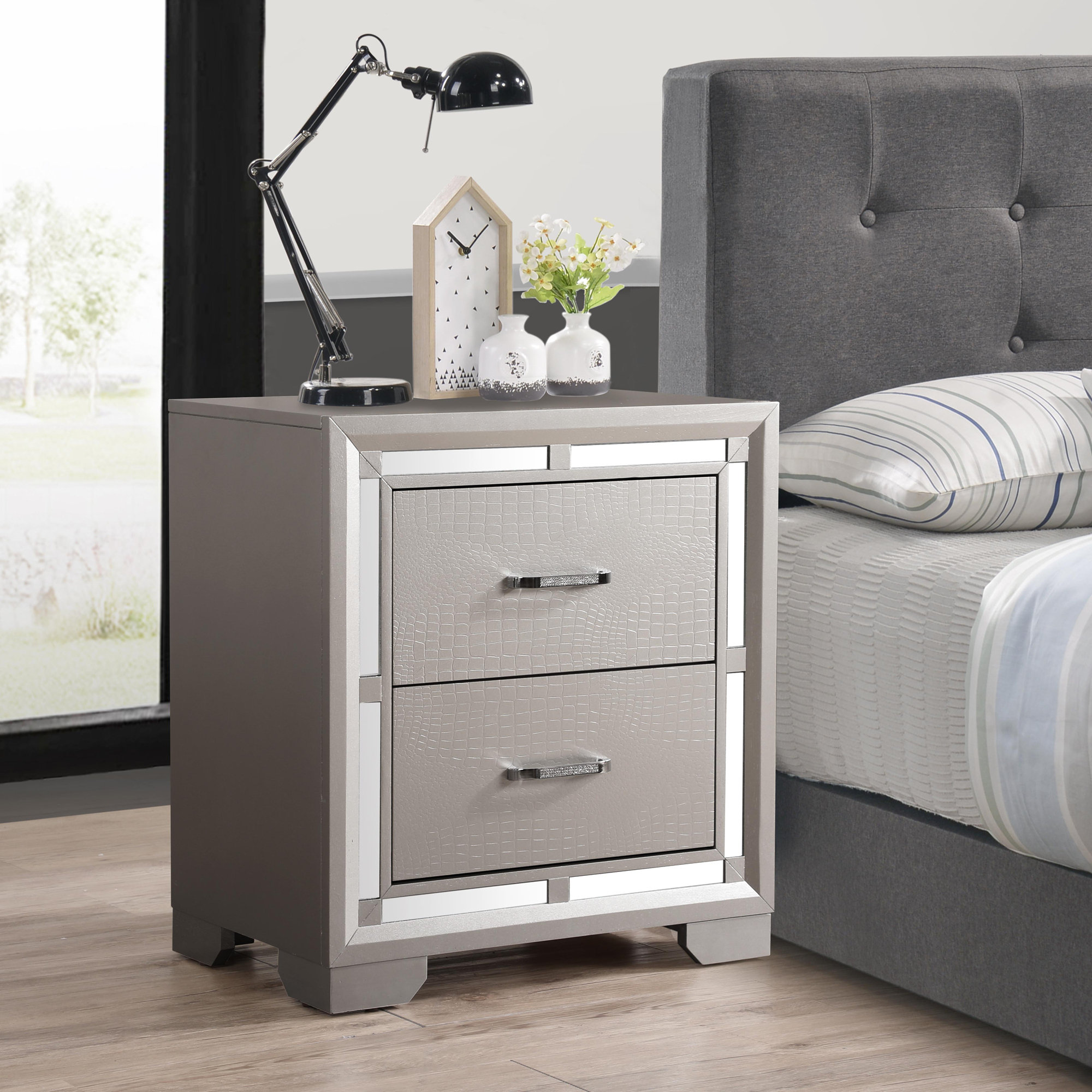 Mercer41 Elegant Silver Champagne Nightstand | Wayfair
