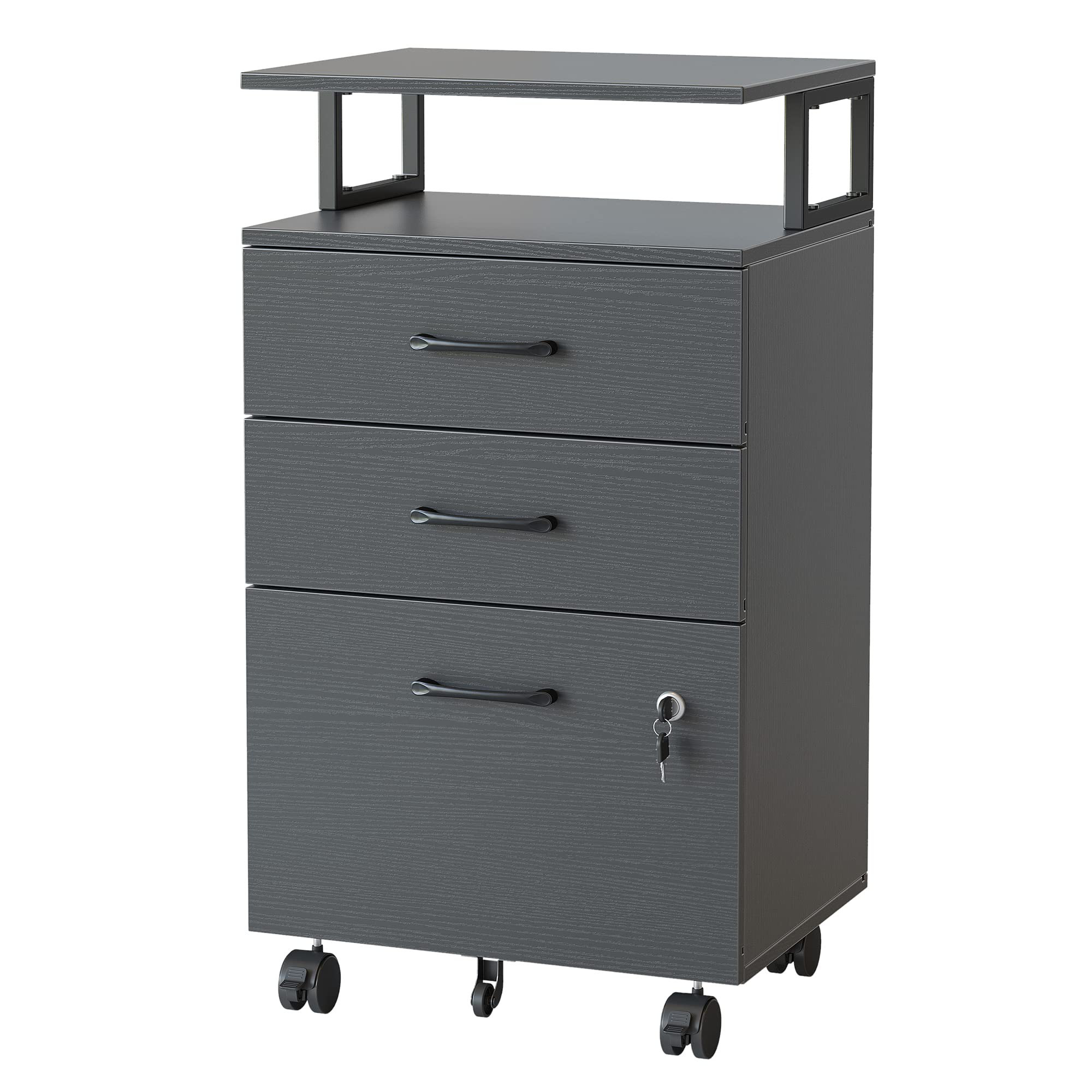 Inbox Zero Lockable 3-Drawer Rolling File Cabinet With Printer Stand ...