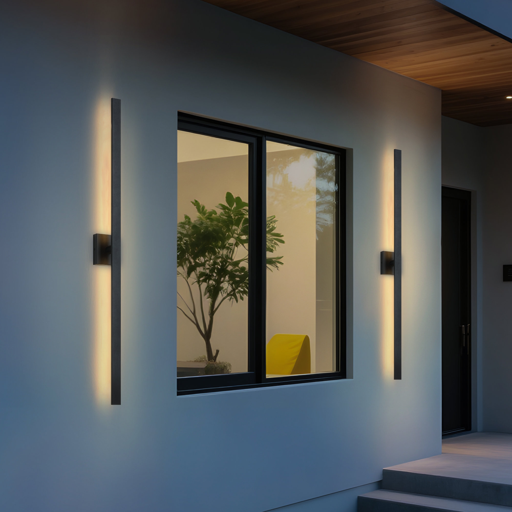 Ivy Bronx Matte Black Linear LED Outdoor Wall Light | Wayfair