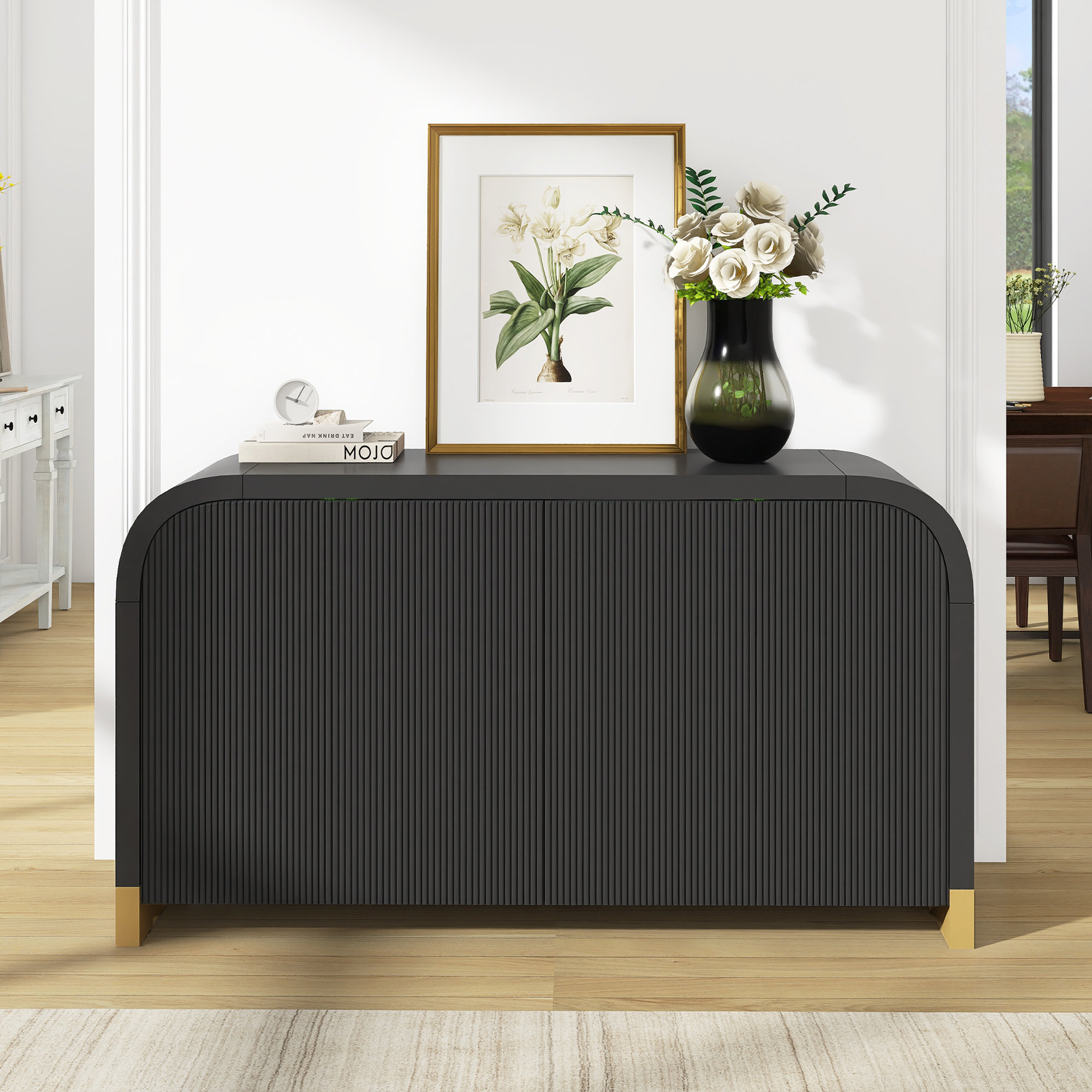 Mercer41 4-Door Curved Corner Design Wavy Door Panel Sideboard | Wayfair