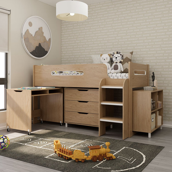 Harriet Bee Mid Sleeper 04 with desk, drawers and bookcase in Oak Style ...