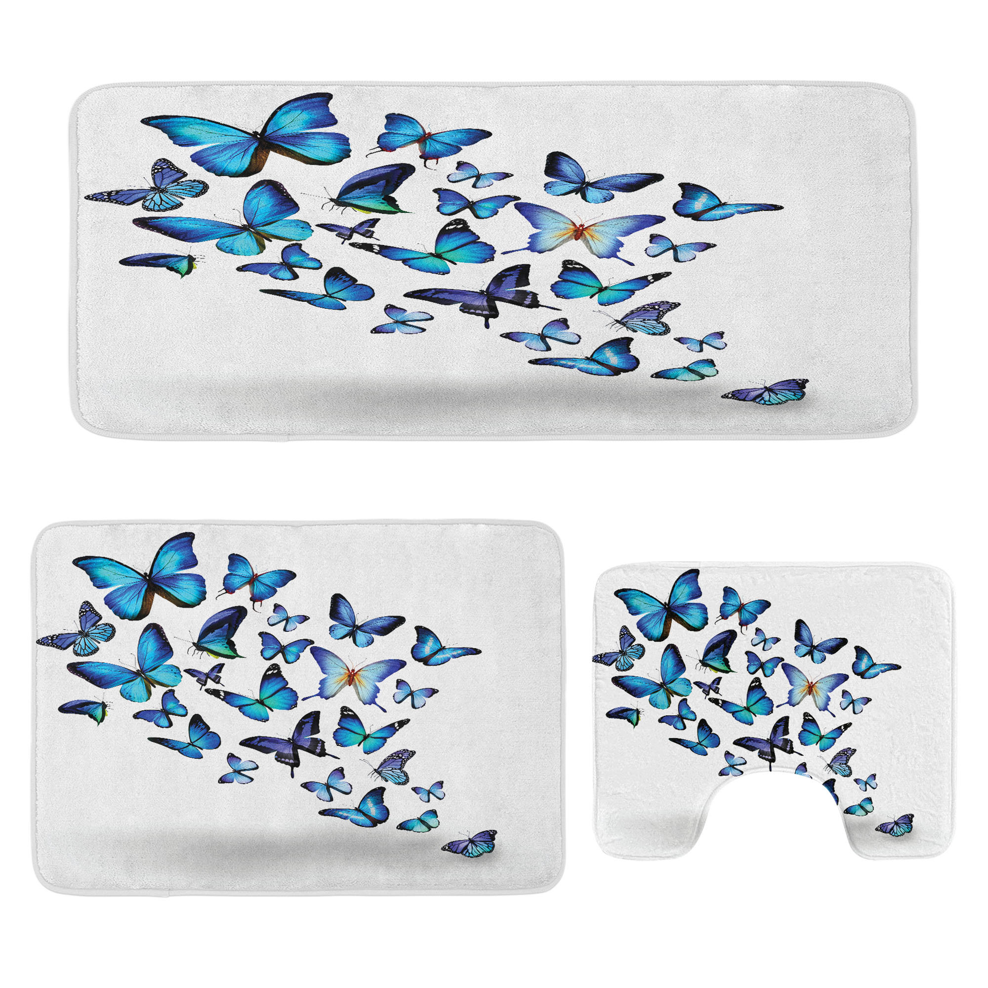 Dakota Fields Blue Bathroom Rug Set 3 Pieces U-Shape & Rectangle Mats ...
