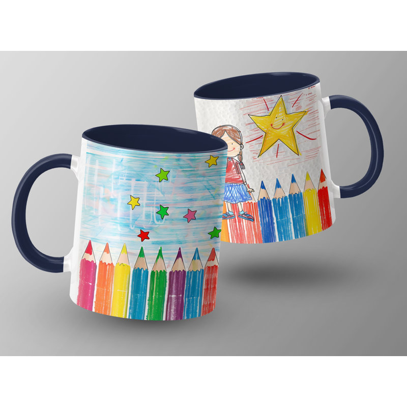 East Urban Home Set of 4 Kids Drawing Style 11oz Accent Mugs – White ...