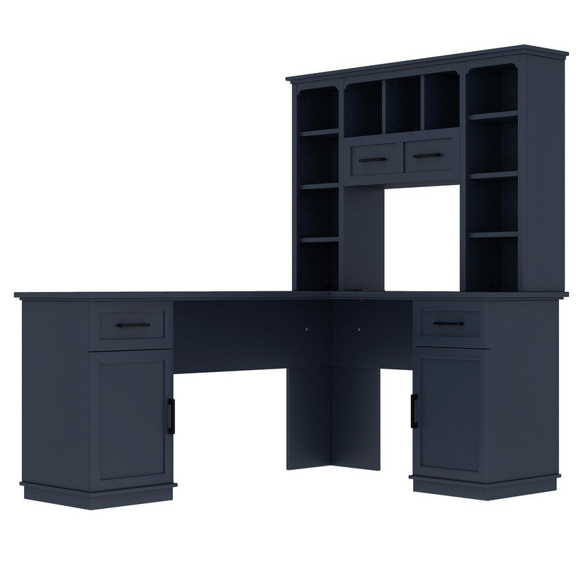 Canora Grey Stylish L Shaped Antique Blue Computer Desk: 2 Cabinets, 2 ...