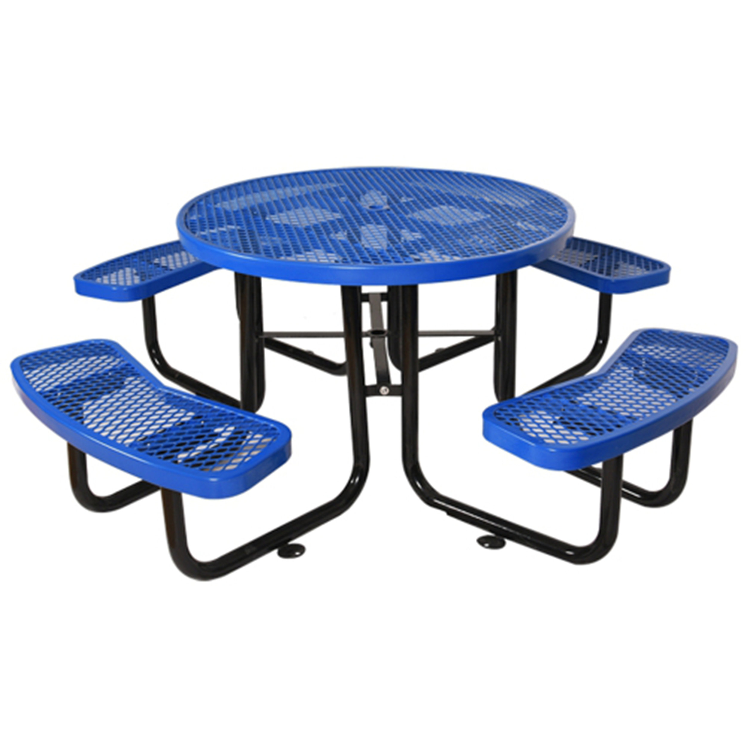 17 Stories 46" Round Outdoor Steel Picnic Table With Umbrella Pole ...