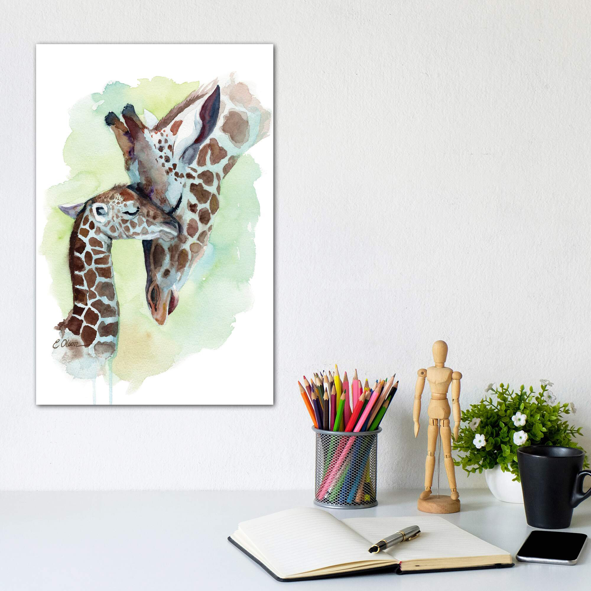East Urban Home Mother and Baby Giraffes by Watercolor Luv - Painting ...