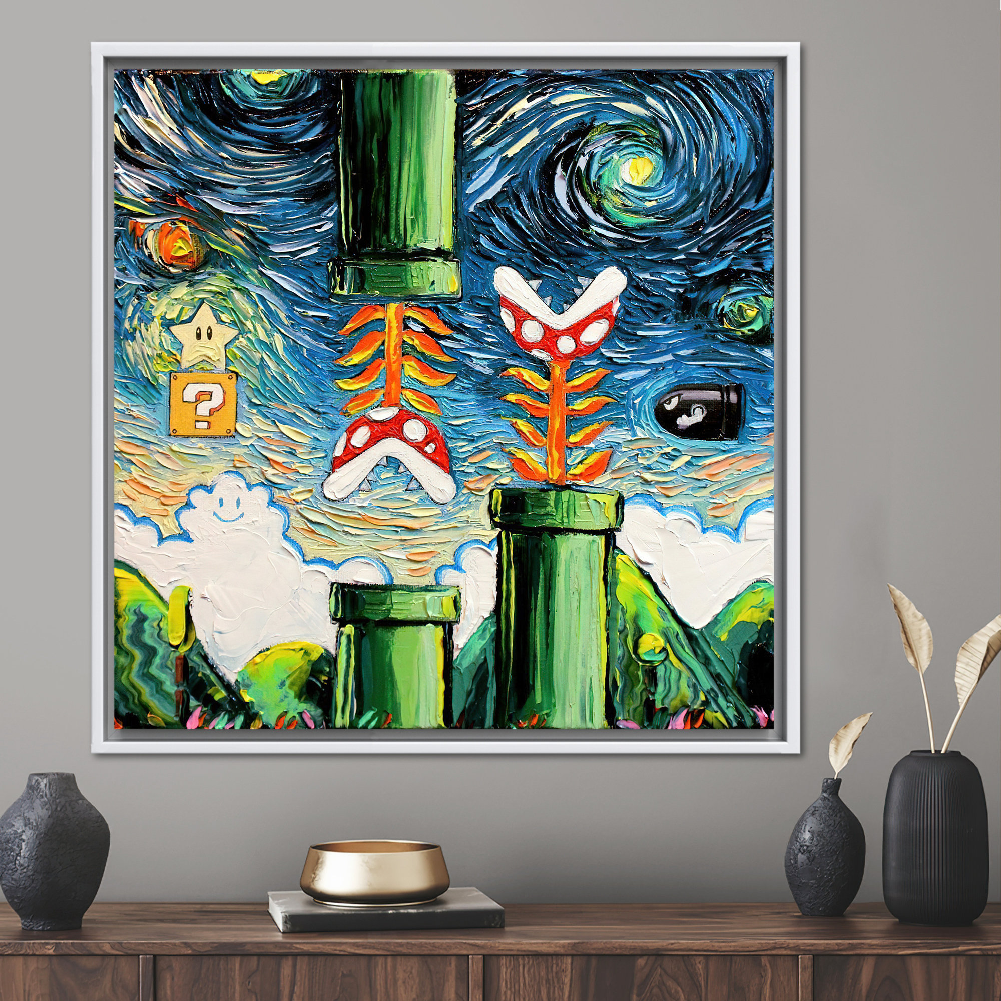 Lark Manor™ Van Gogh Style Mario Painting, Modern Wall Art, Gaming Room ...