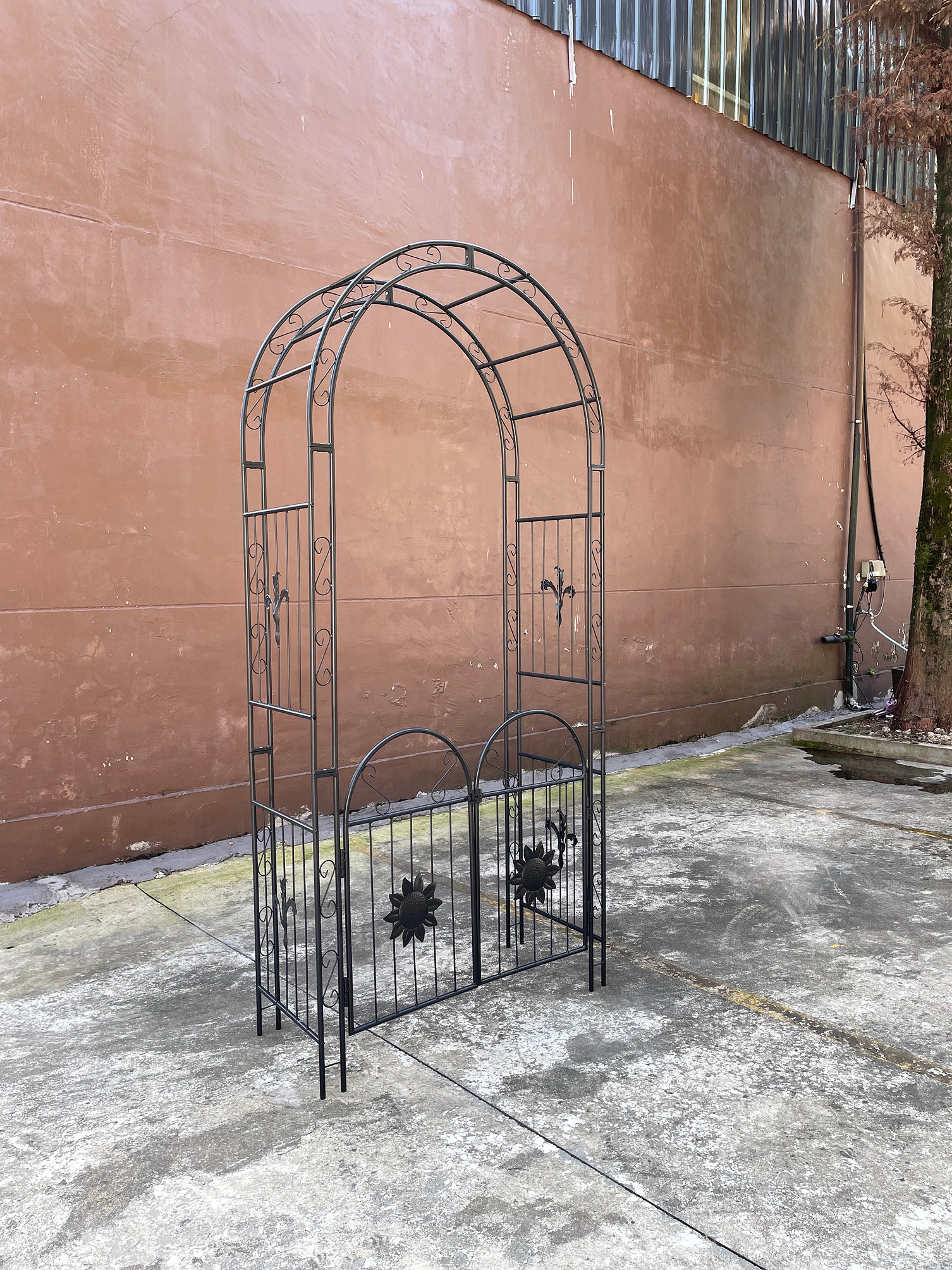 Lark Manor™ Metal Garden Arch With Doors Garden Arbor Trellis Climbing ...