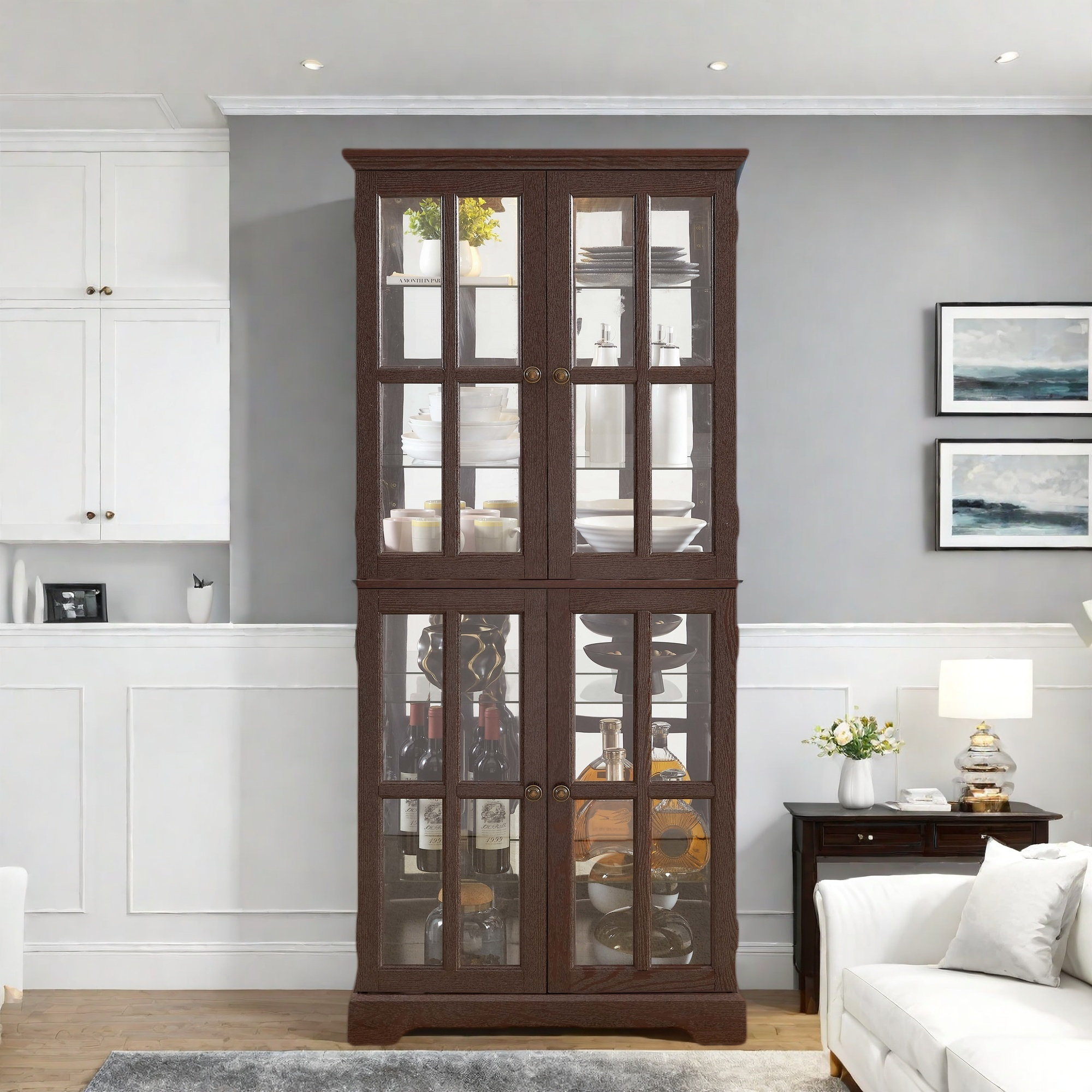 Winston Porter Antique Display Cabinet With 4 Glass Doors, Adjustable ...