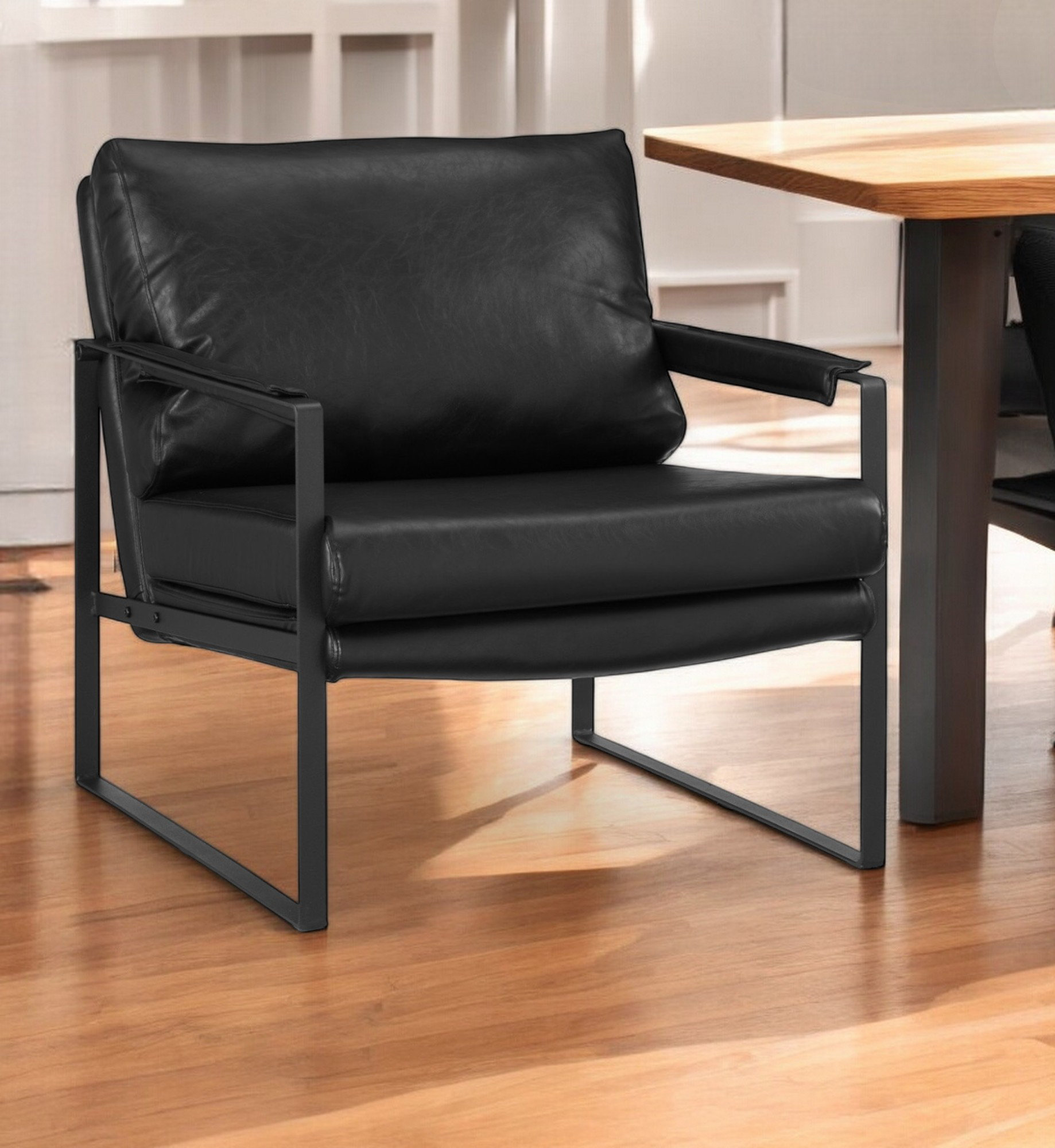 17 Stories 27" Dark Grey Faux Leather And Black Arm Chair - Wayfair Canada