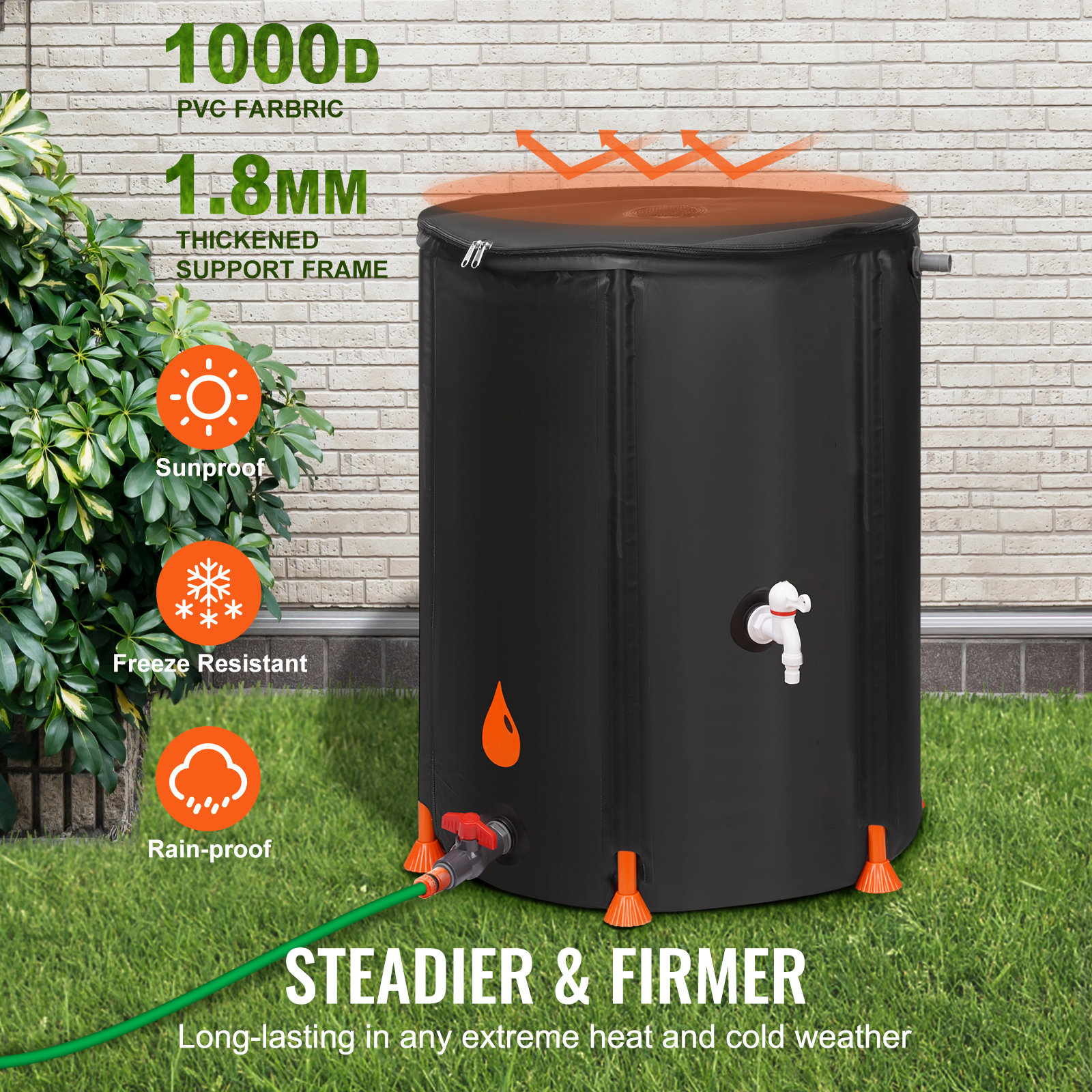 VEVOR Weather Resistant Polyethylene Foldable Dual Overflow Rain Barrel ...
