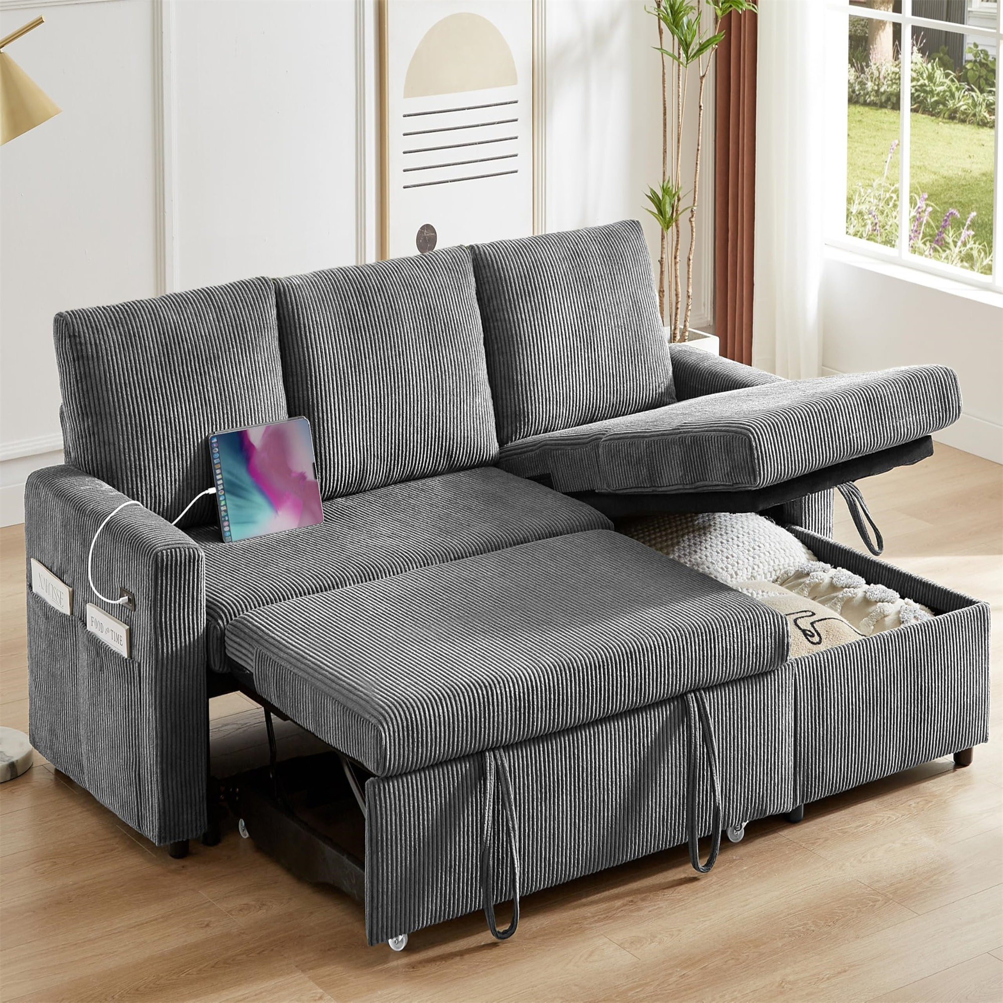 Latitude Run® 81" L Shaped Sectional Sleeper Sofa Bed With Pull Out ...