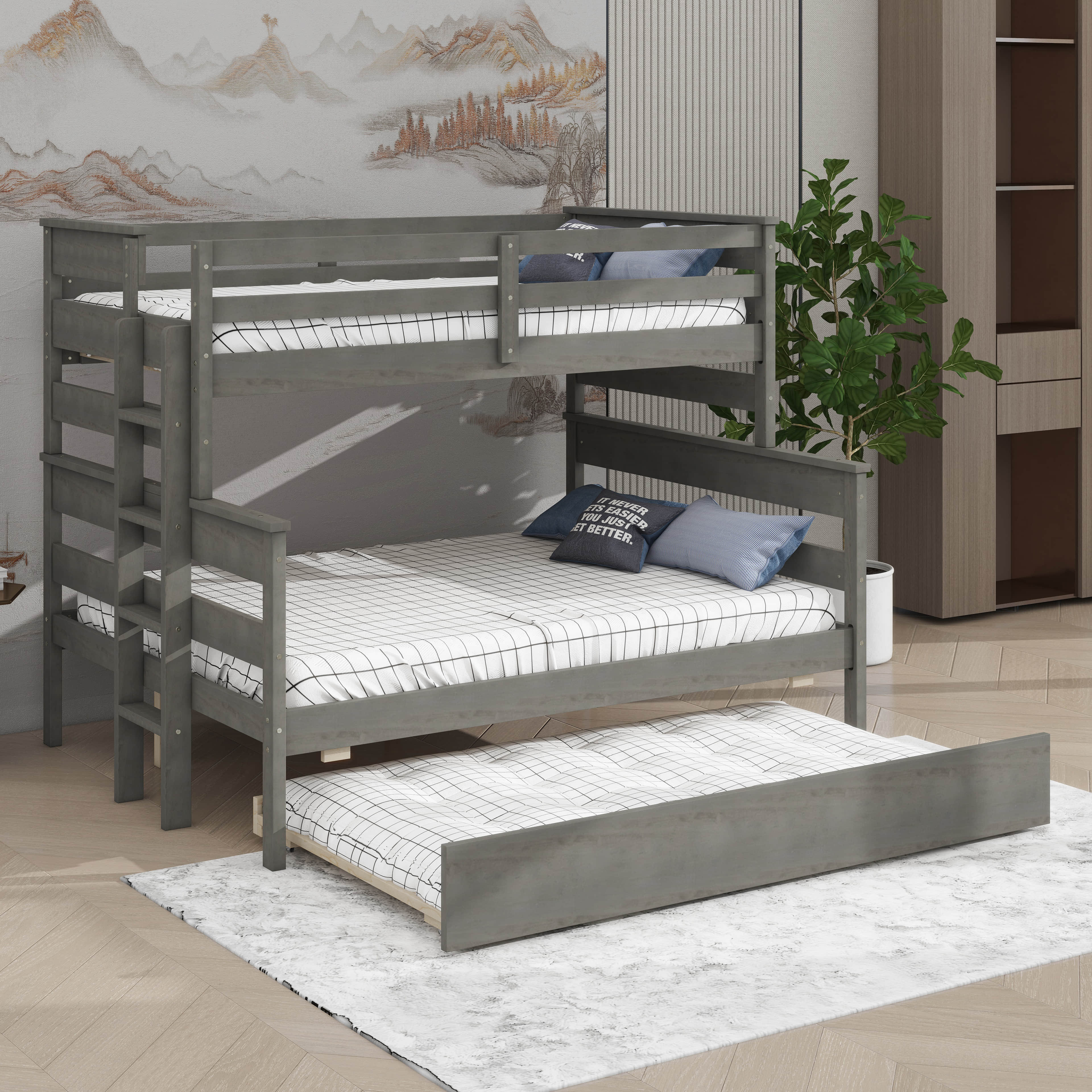 Harriet Bee Wooden Twin-Over-Full Bunk Bed With An Expandable Bed ...