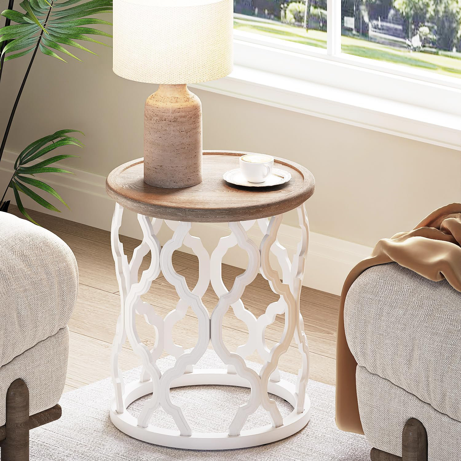 Ophelia & Co. Farmhouse End Table, 17.7'' Round French Country Side ...