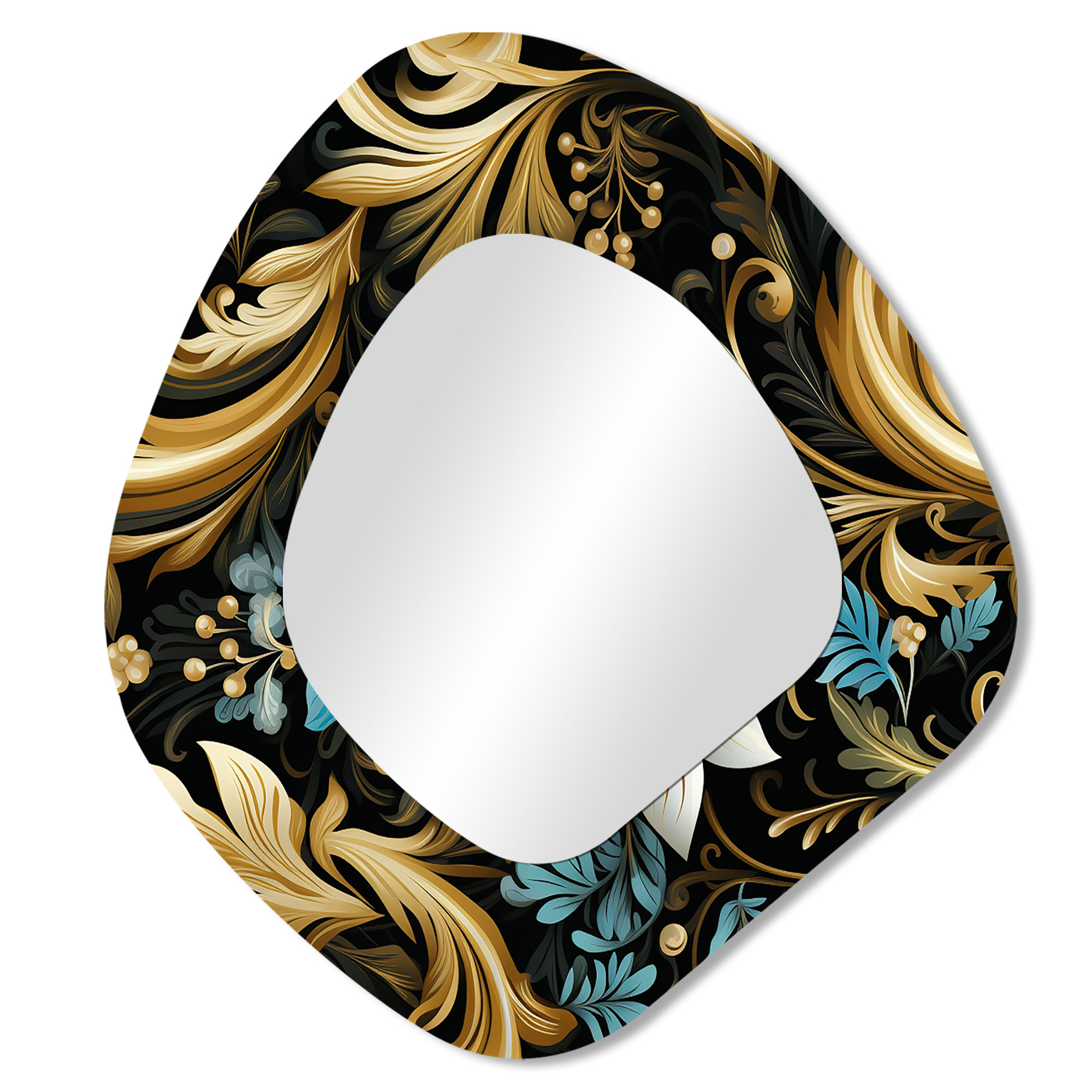 Design Art Black And Gold Damask Flower Blossoms - Damask Asymmetrical ...