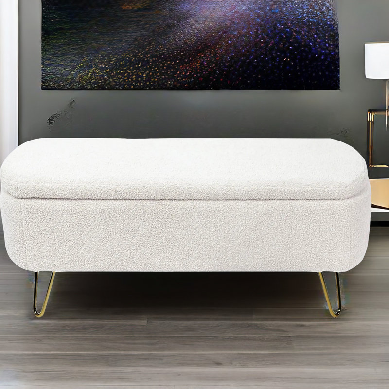 Everly Quinn Cassiopia Modern Faux Fur Storage Ottoman Bench Entryway ...