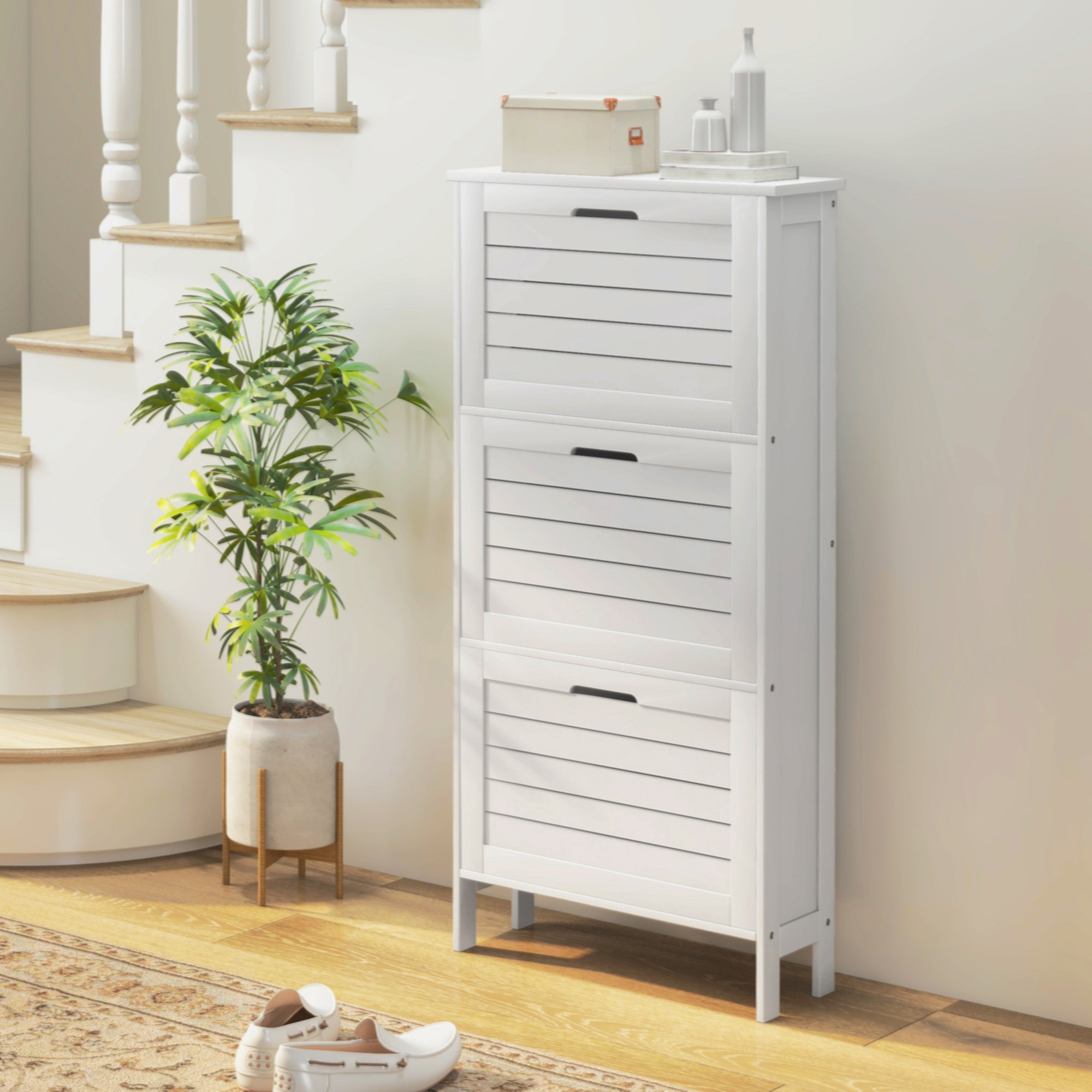 David Narrow Shoe Storage Cabinet For Entryway With 3 Flip Drawers ...