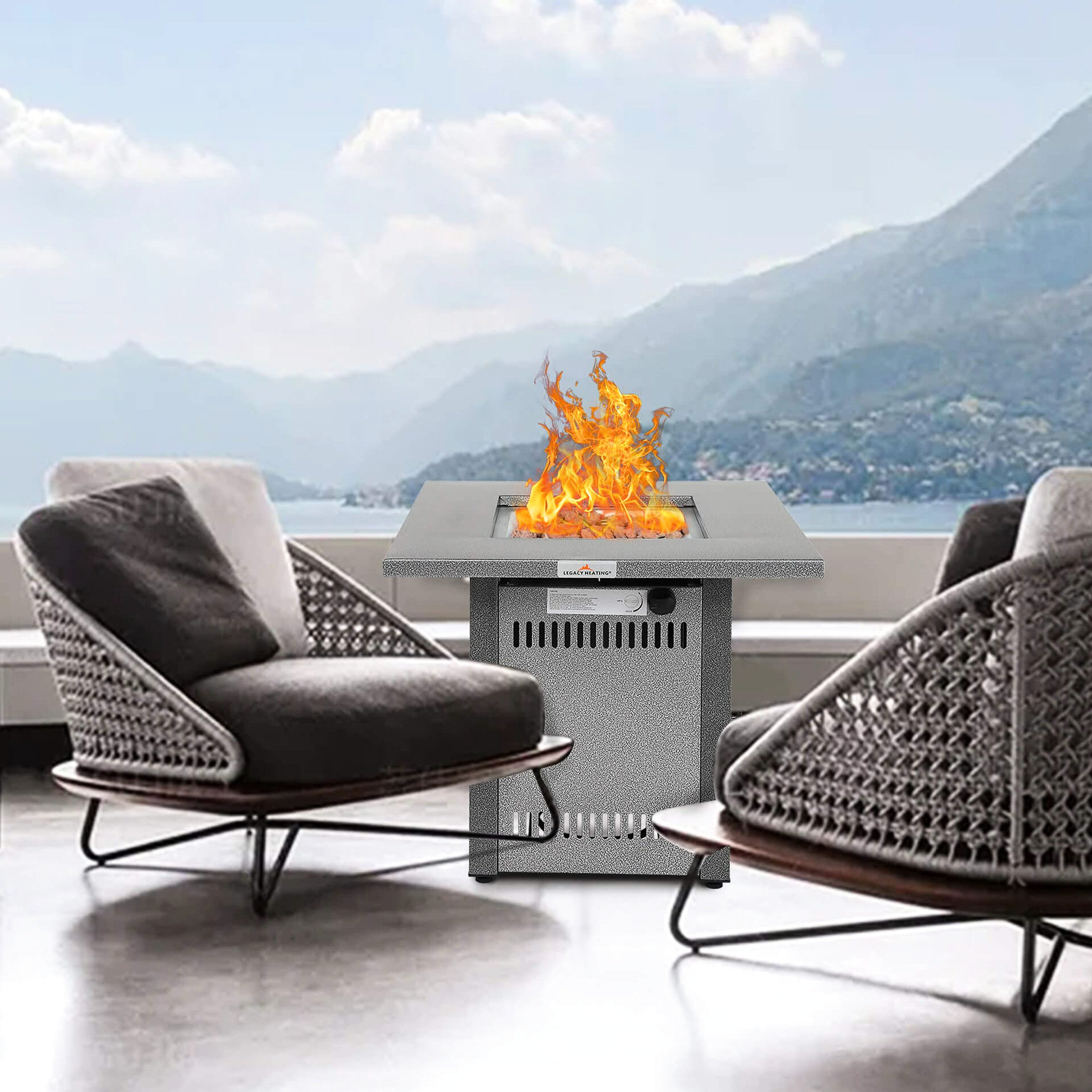 Banior 28" Silver Outdoor Fireplace With 50000 Propane Gas & Lava ...