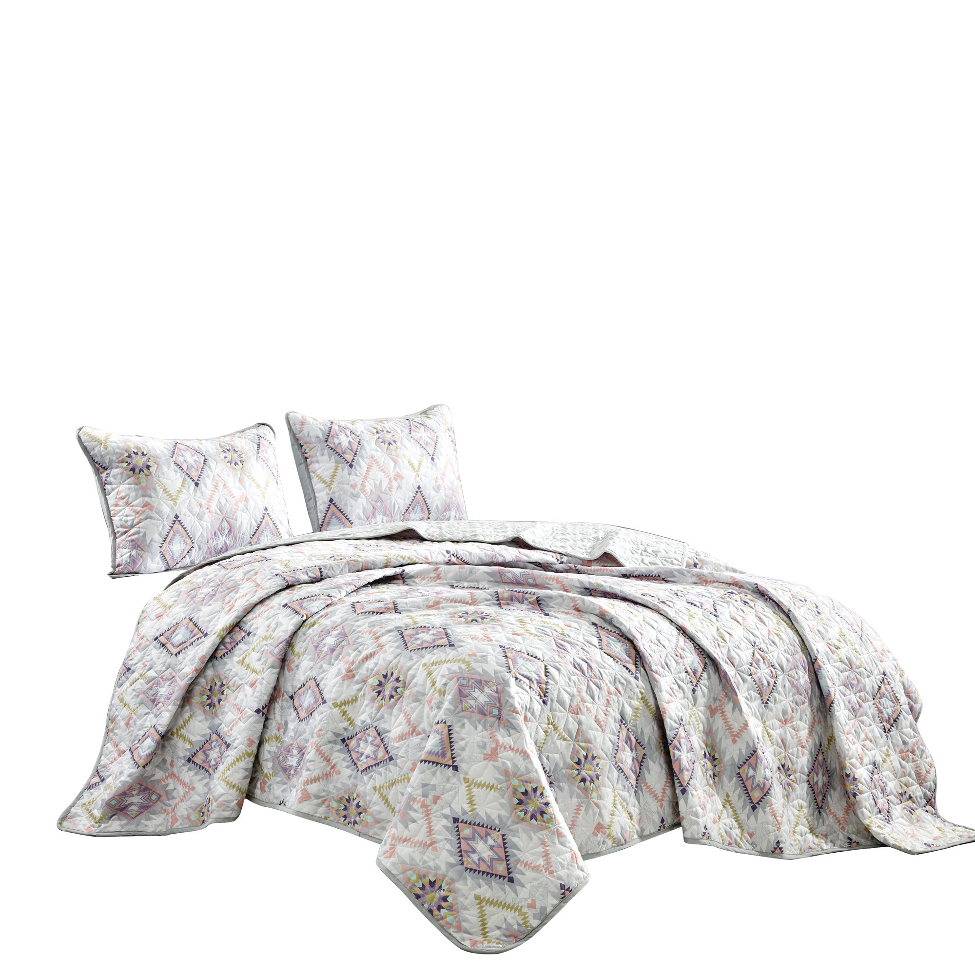 ESCA Gray/Pink/Purple Microfiber 3 Piece Coverlet / Bedspread Set | Wayfair