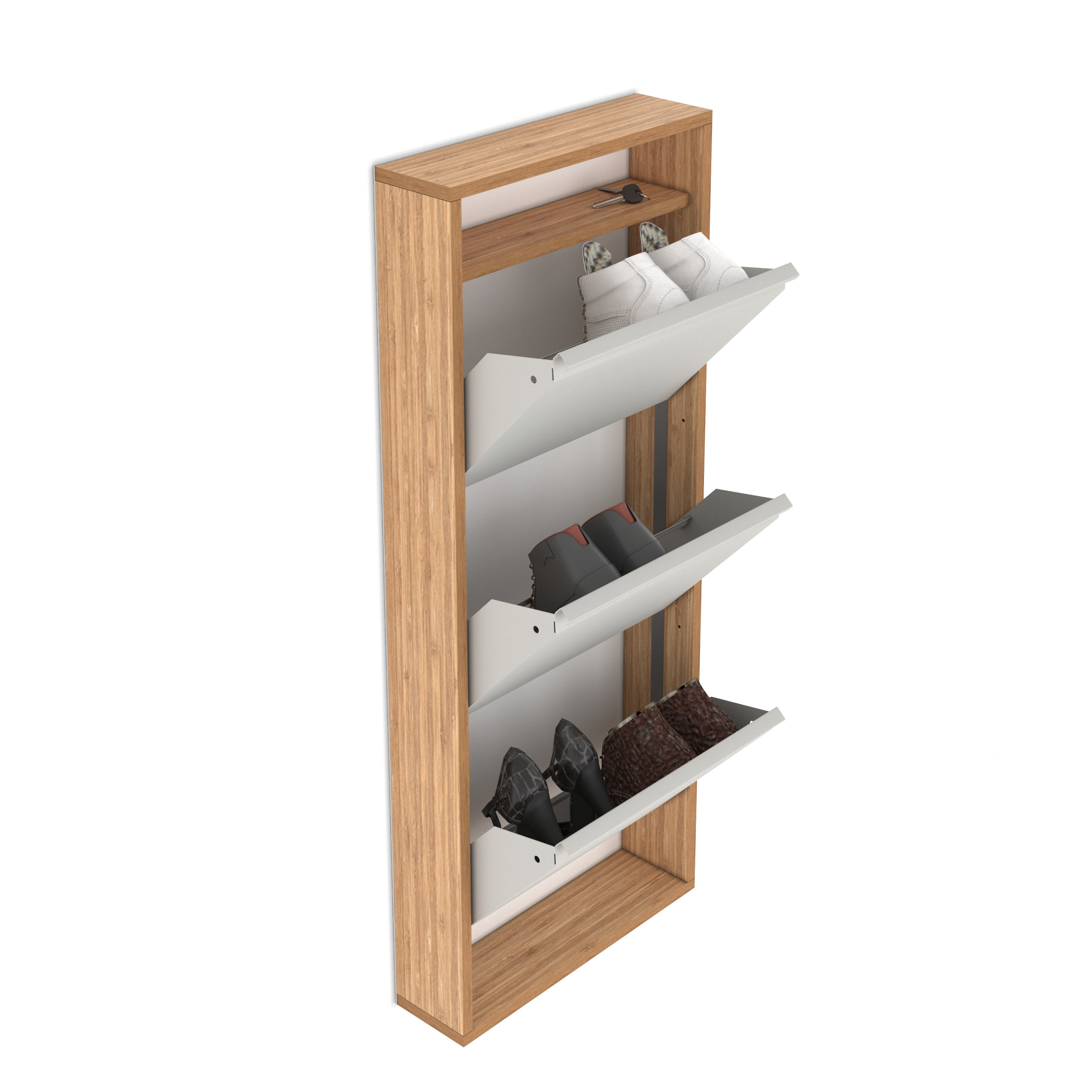 Latitude Run® Flip Down Shoe Storage Cabinet - 3 Tier Wall Mounted Shoe ...