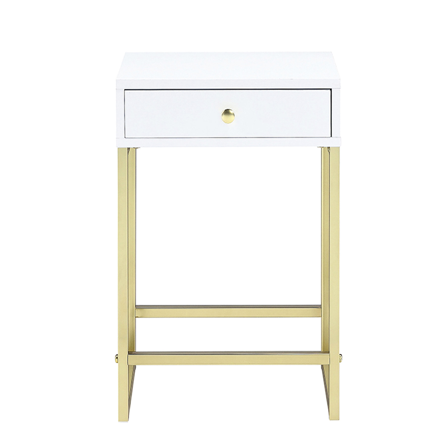 Ebern Designs Contemporary 1 Side Table In White And Brass, Rectangular ...