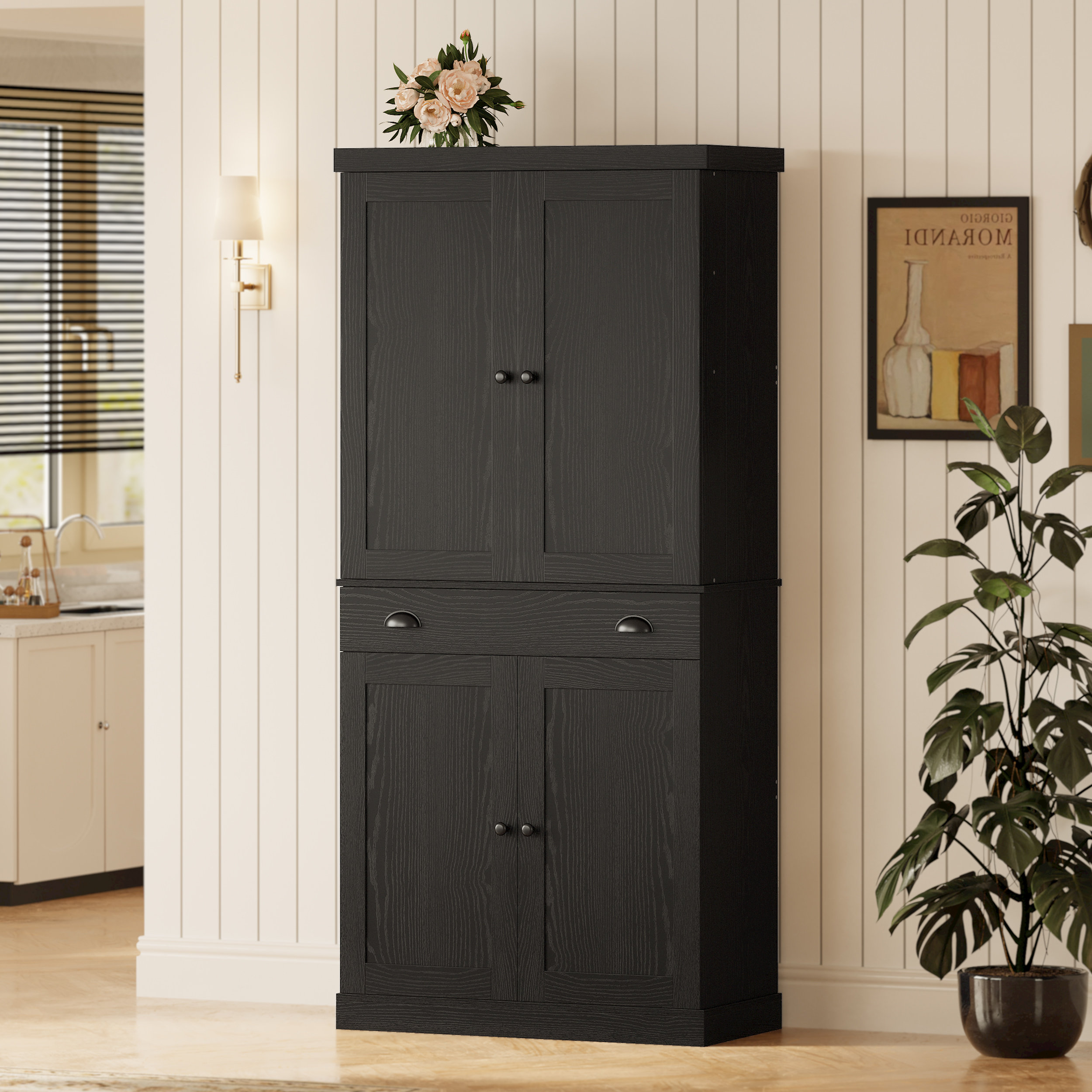 Ebern Designs Kitchen Pantry Cabinet With Sliding Storage Rack And 6 ...