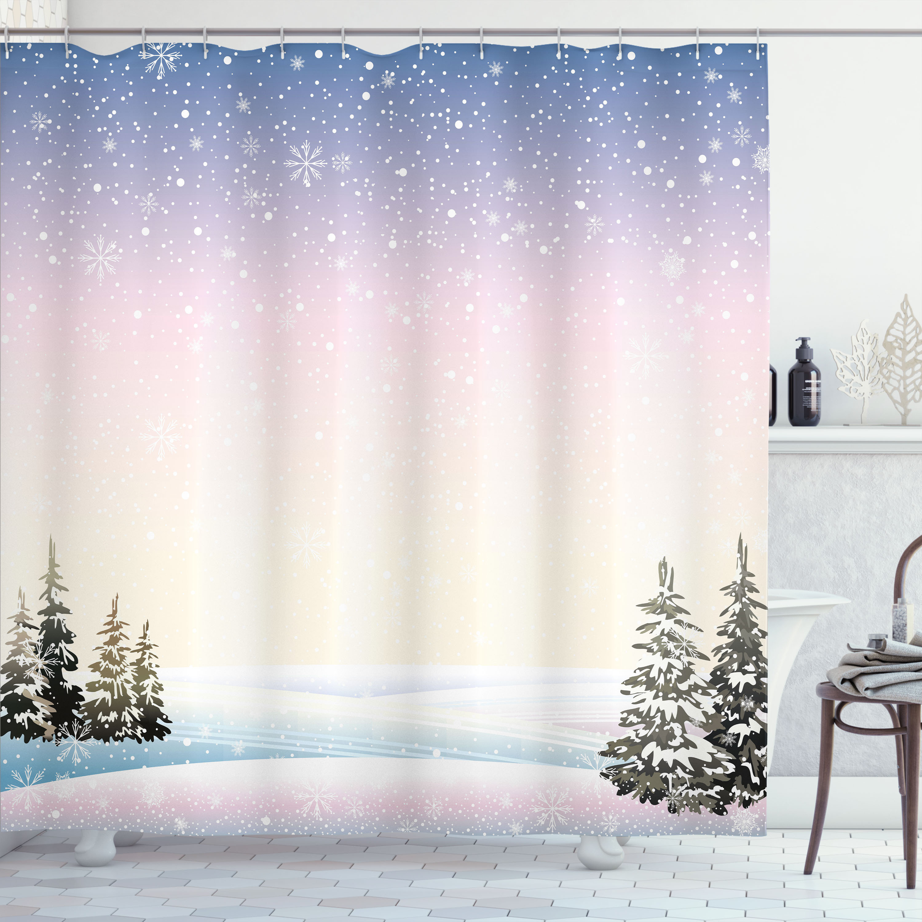 East Urban Home Winter Shower Curtain Snowfall and Pine Trees ...