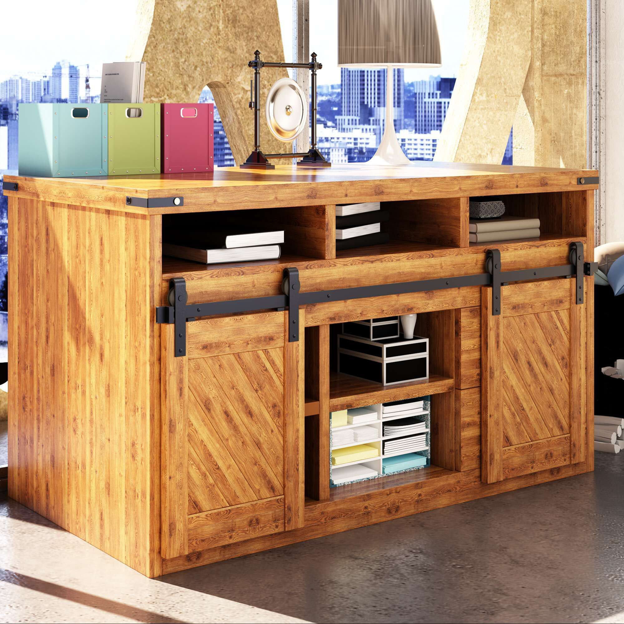 Homacer Mini Black Rustic Classic Design Non-Bypass Single Track Two Door Hardware Kit For ...