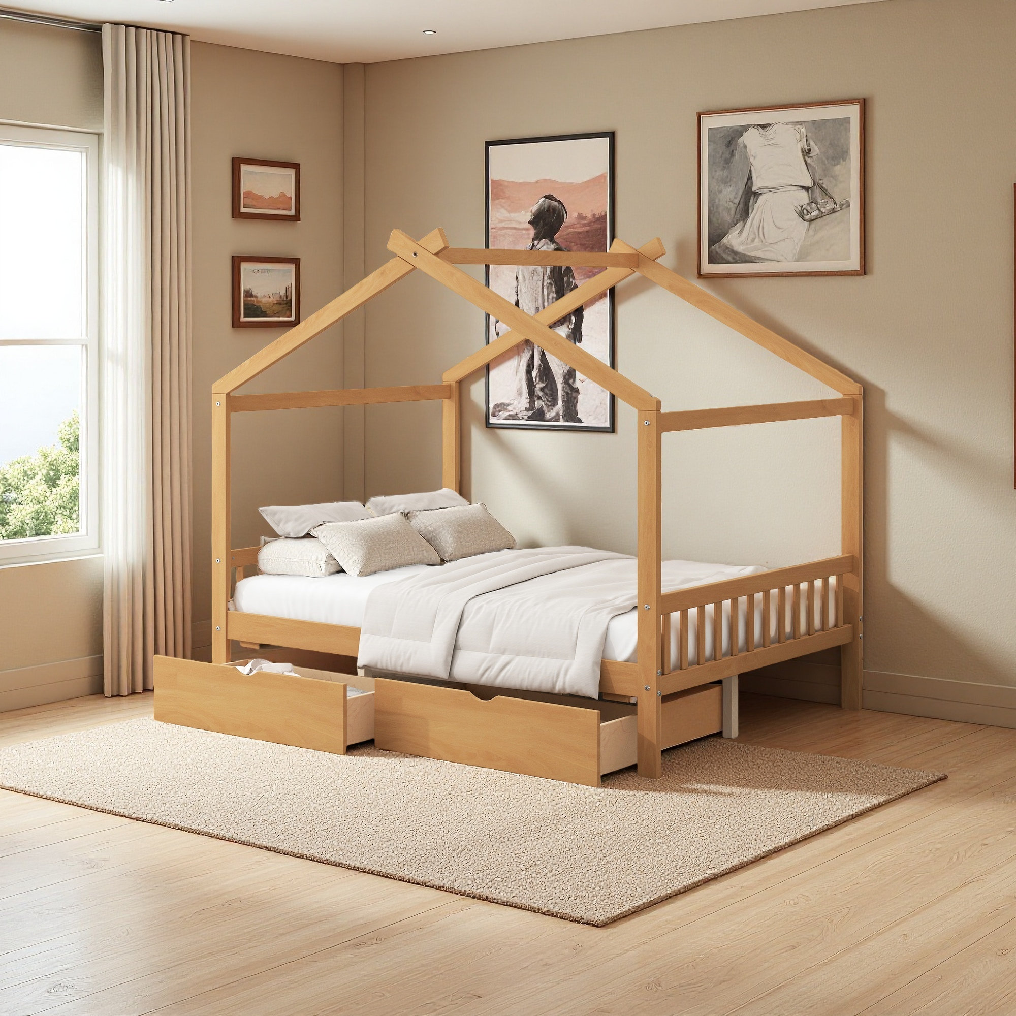 Harper Orchard Full Size House Platform Bed With Two Drawers Headboard