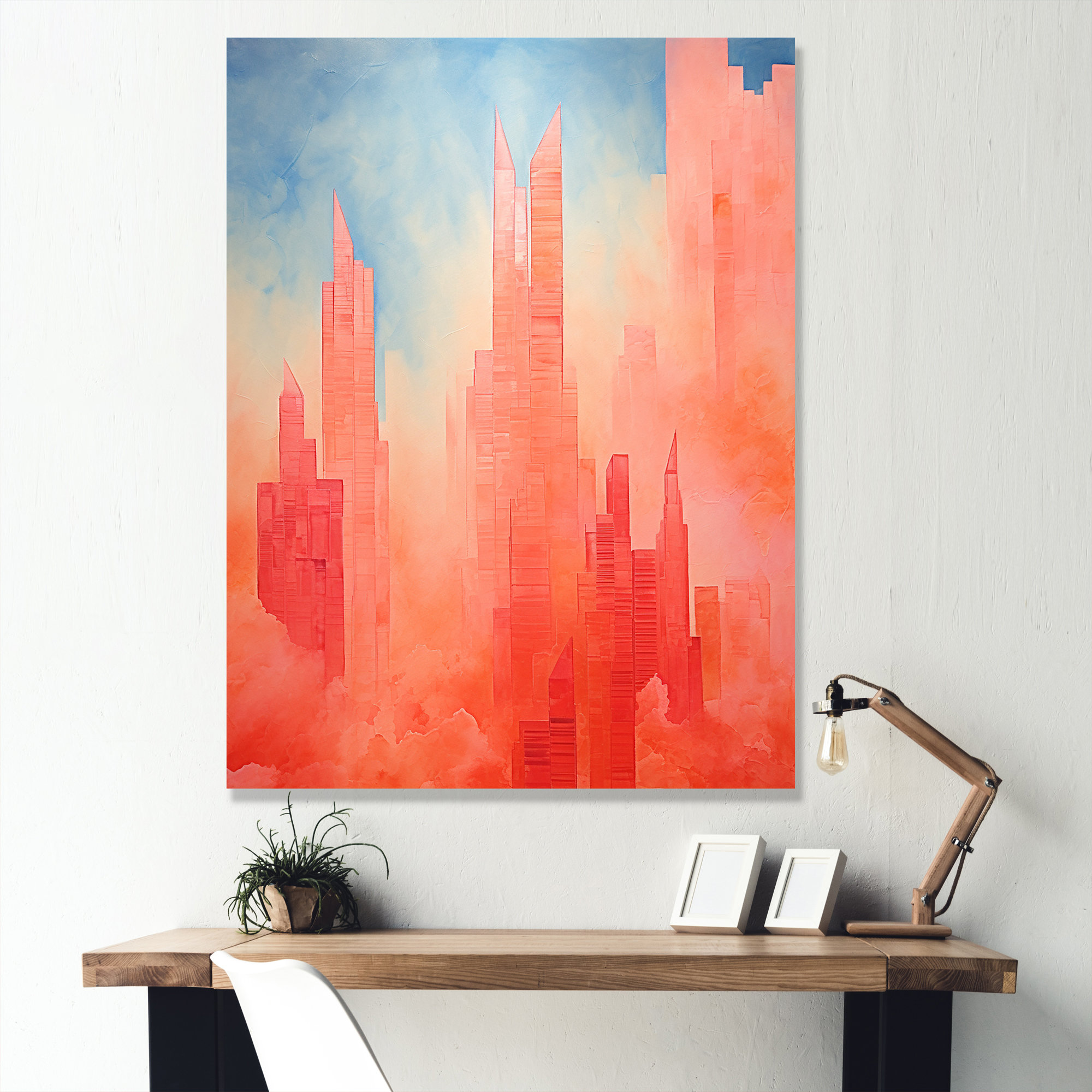 Design Art Salmon Spires High Rise Cityscape I - Skyscrapers Canvas Art ...
