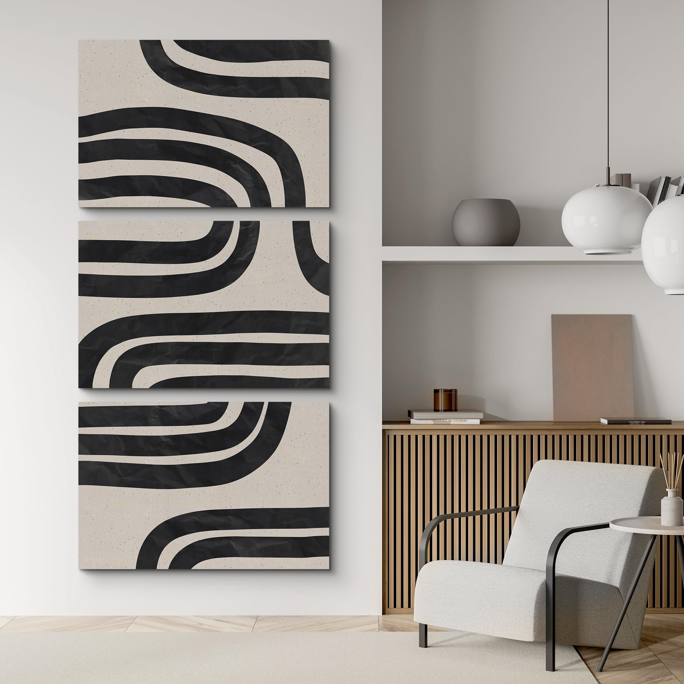 IDEA4WALL Geometric Line Shape " Black And Beige Spiral Polygon Collage ...