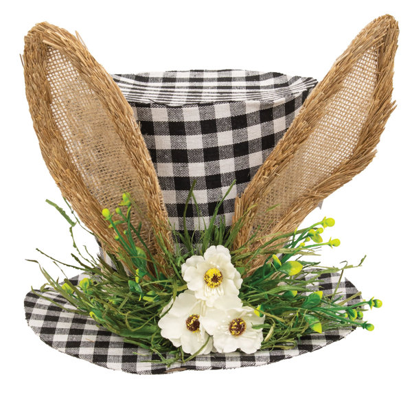 The Holiday Aisle® Gingham Bunny Fabric Top Hat w/Floral | Wayfair