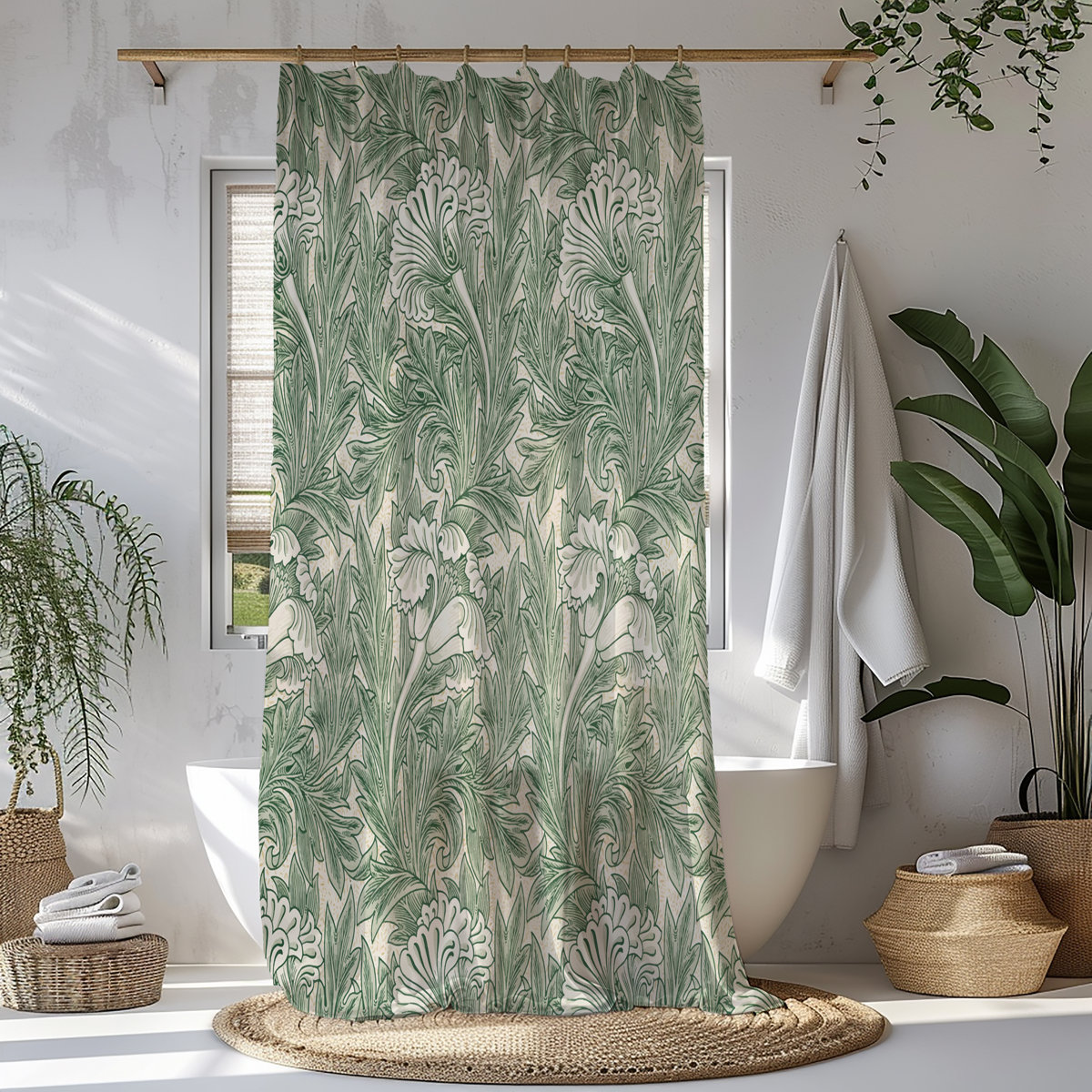 East Urban Home Vintage Green Foliage Shower Curtain | Wayfair