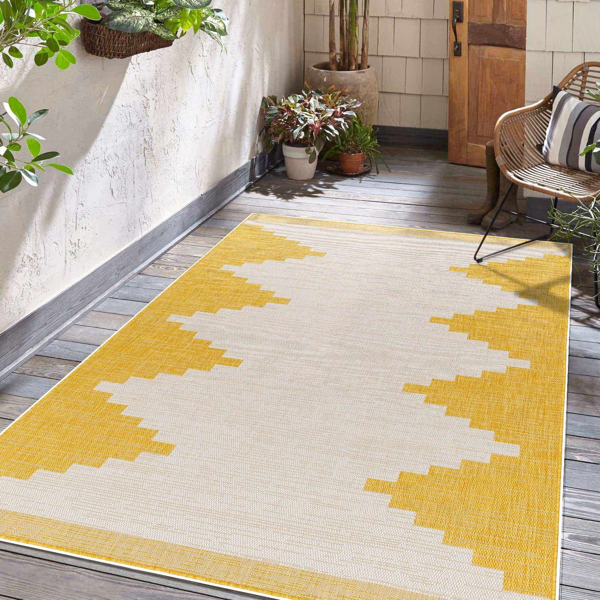 The Twillery Co.® Granby Yellow Outdoor Area Rug & Reviews | Wayfair