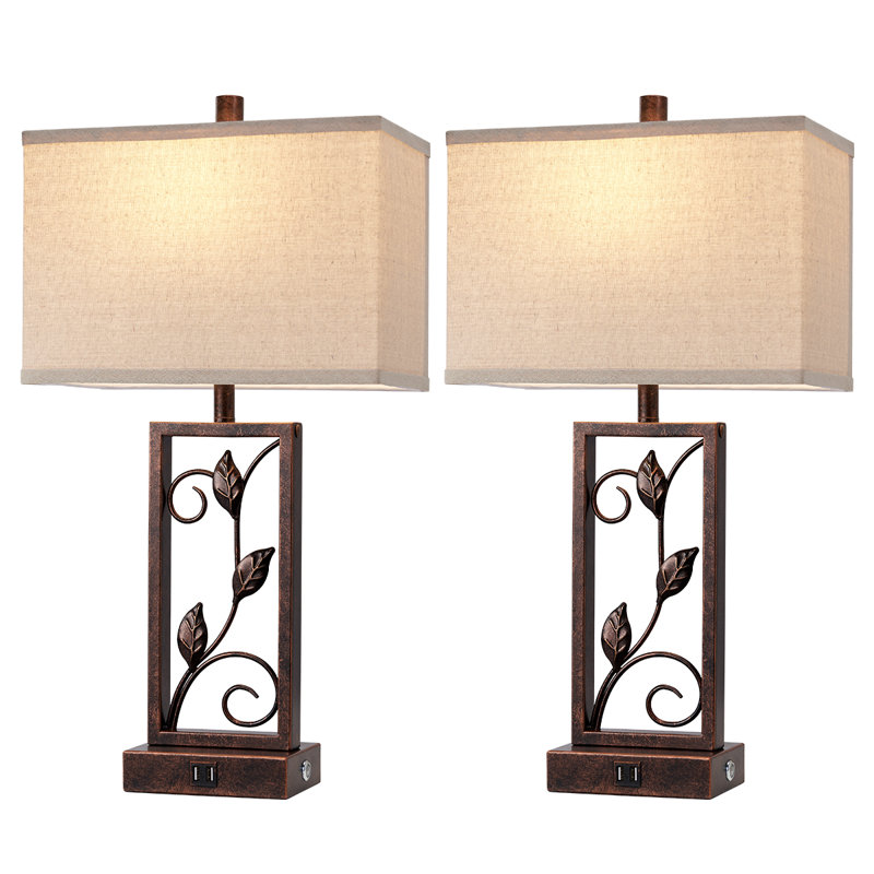Red Barrel Studio® Nado 24" Iron Leaf Table Lamp Set With USB Ports ...