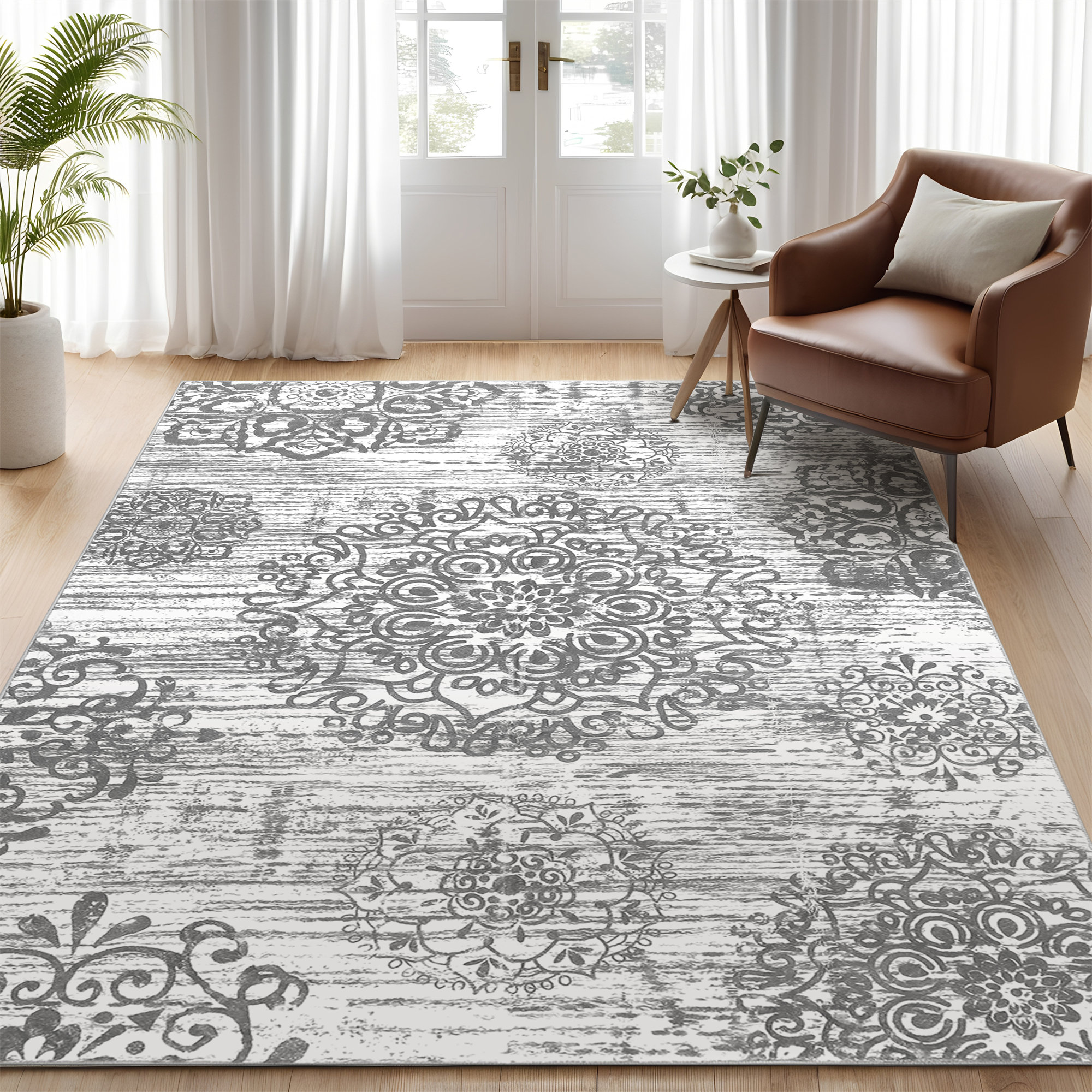 Bungalow Rose Machine Washable Oriental Light Gray Area Rug & Reviews ...