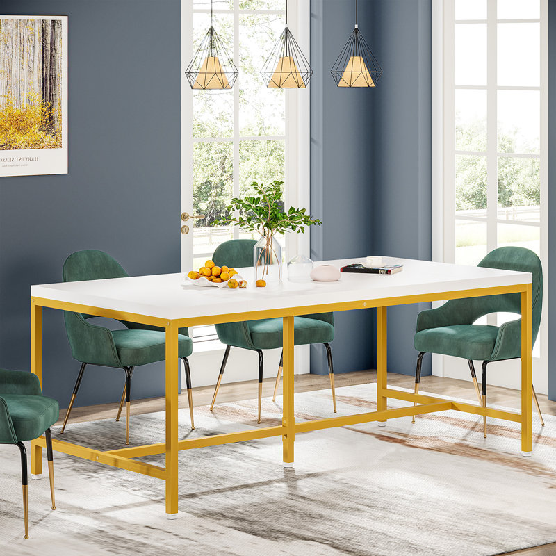 Mercer41 Leyanni White and Gold Dining Table | Wayfair