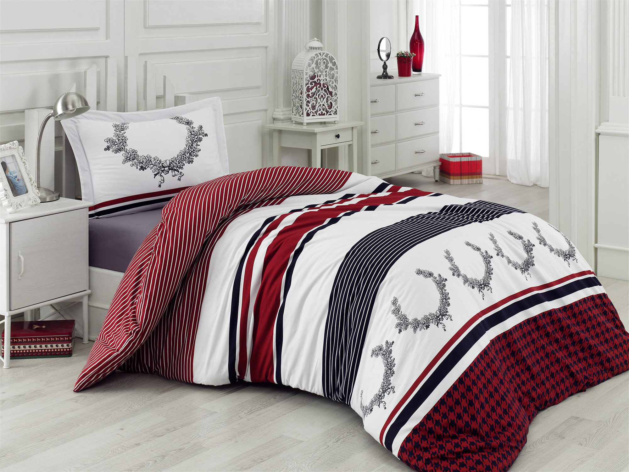 Asir Group INC Lakendra Black/Red/White 100% Cotton Reversible 3 Piece ...