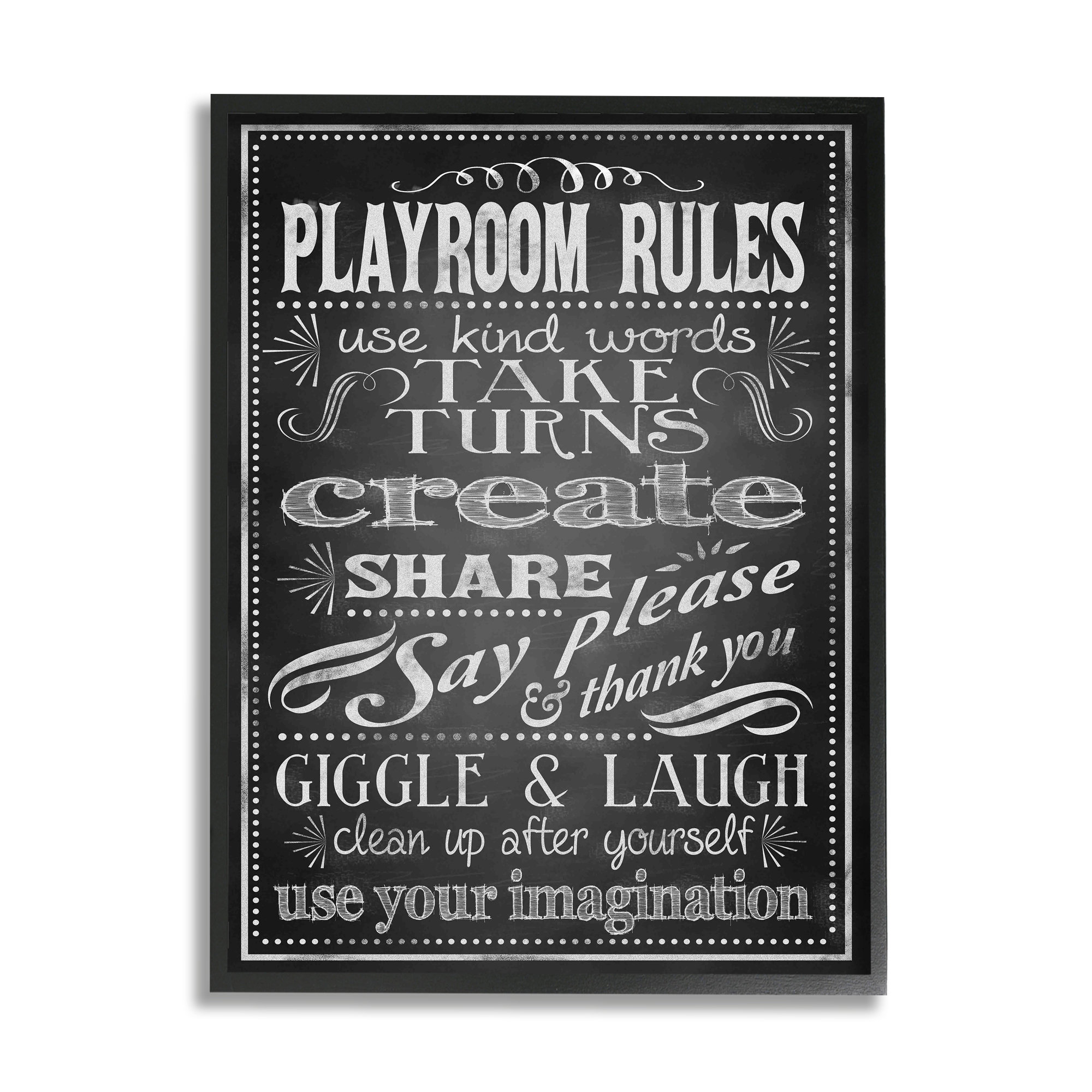 Symple Stuff Playroom Rules Black and White - Textual Art Print on ...