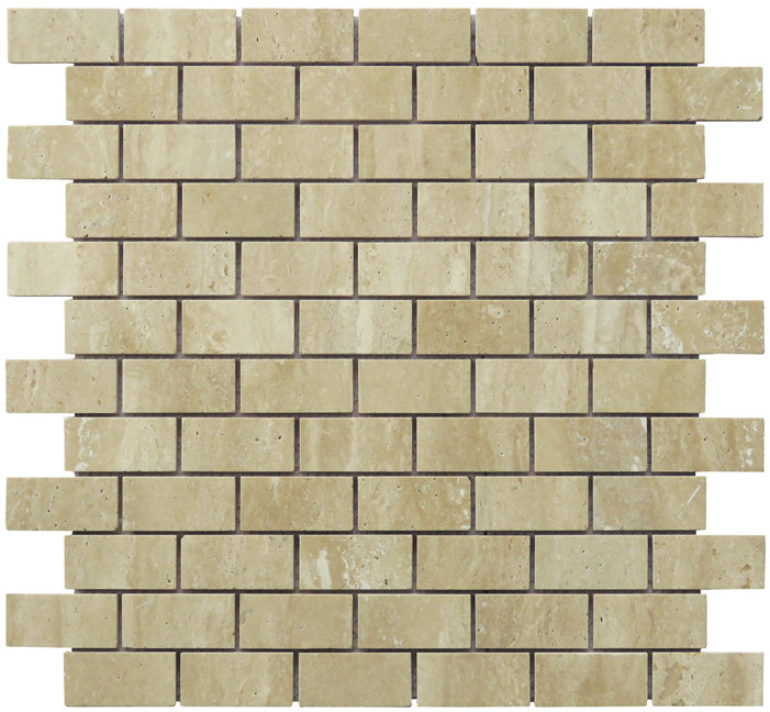 Intrend Tile Travertine Blend Mini Brick Pattern 1" x 2" Travertine ...