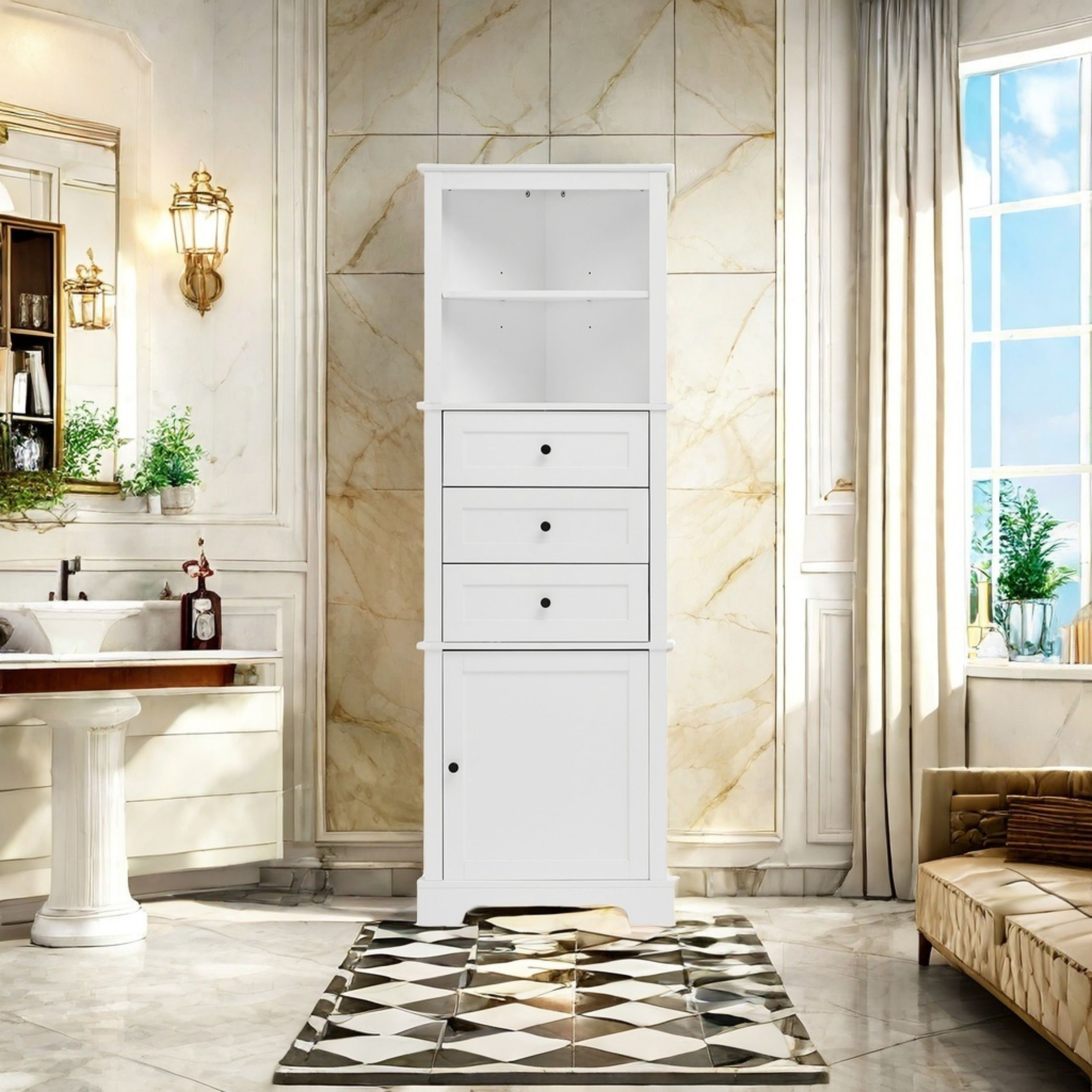 Latitude Run® Tall Corner Storage Cabinet Bathroom Triangle Organizer ...