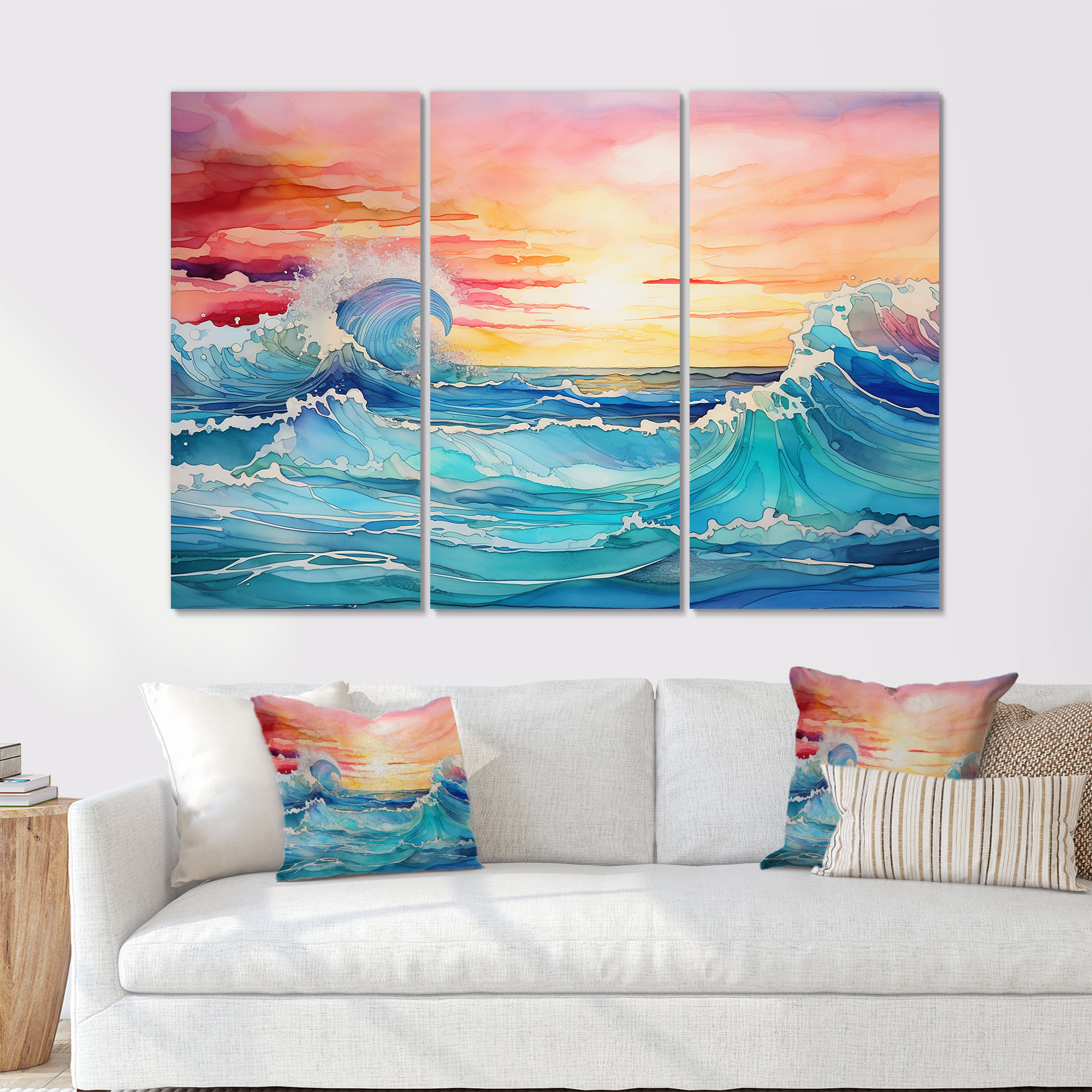 Beachcrest Home Rainbow Ocean Sunrise I - Ocean Canvas Wall Art Set ...