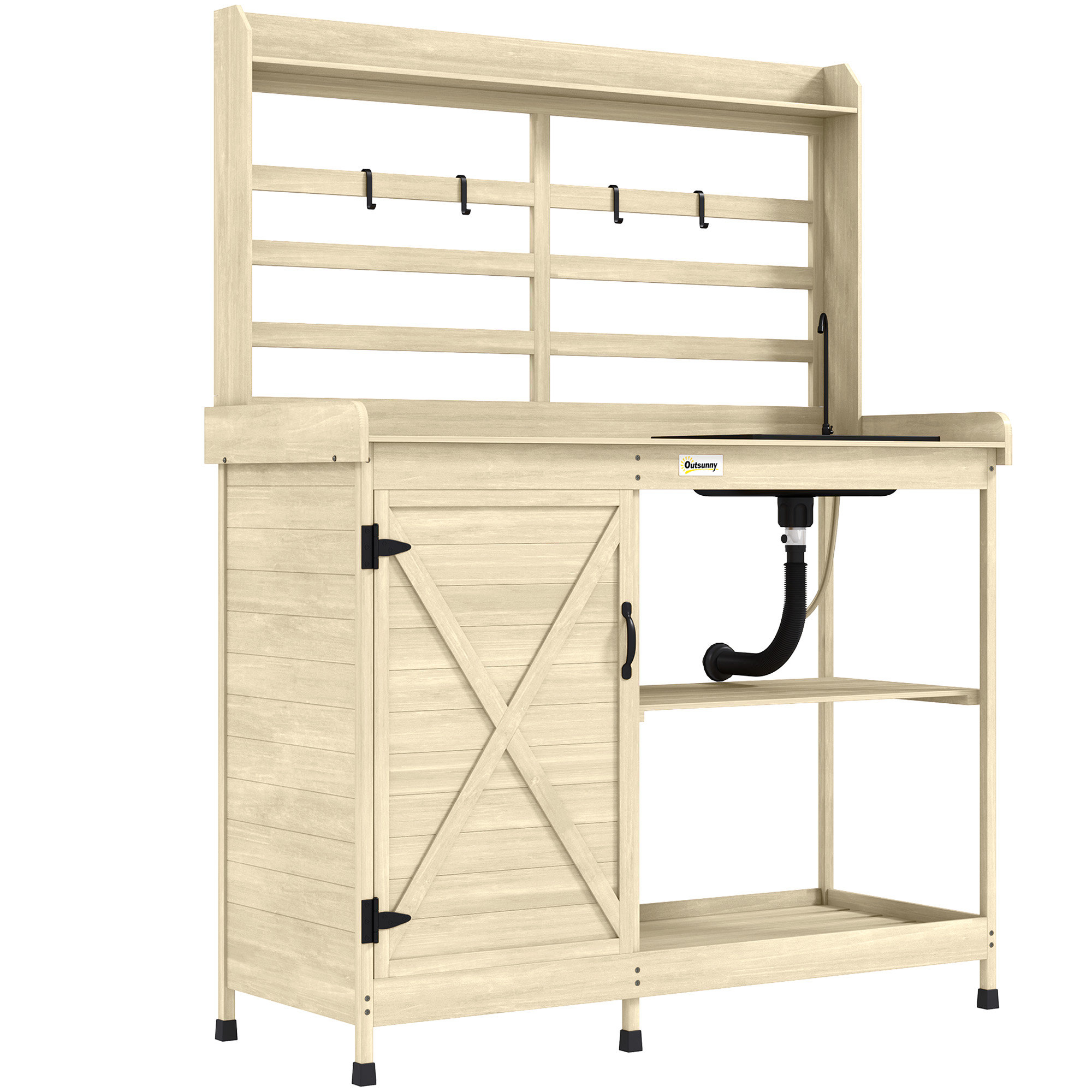 Gracie Oaks Outdoor Wooden Potting Bench Table, Garden Workstation with ...