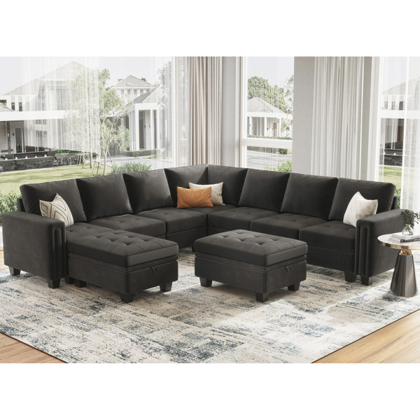Mercer41 Shavera 8 - Piece Velvet Sectional Sofa Livingroom Coner Couch ...