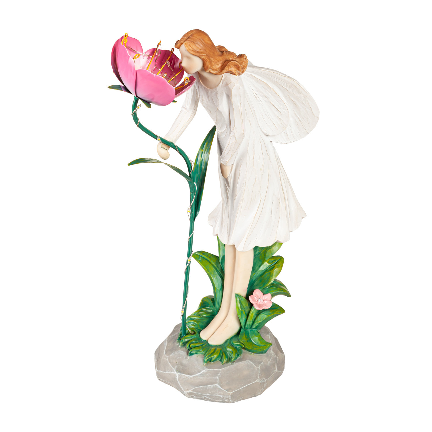 Evergreen Enterprises, Inc LED Garden Angel Statuary, Pink Flower | Wayfair