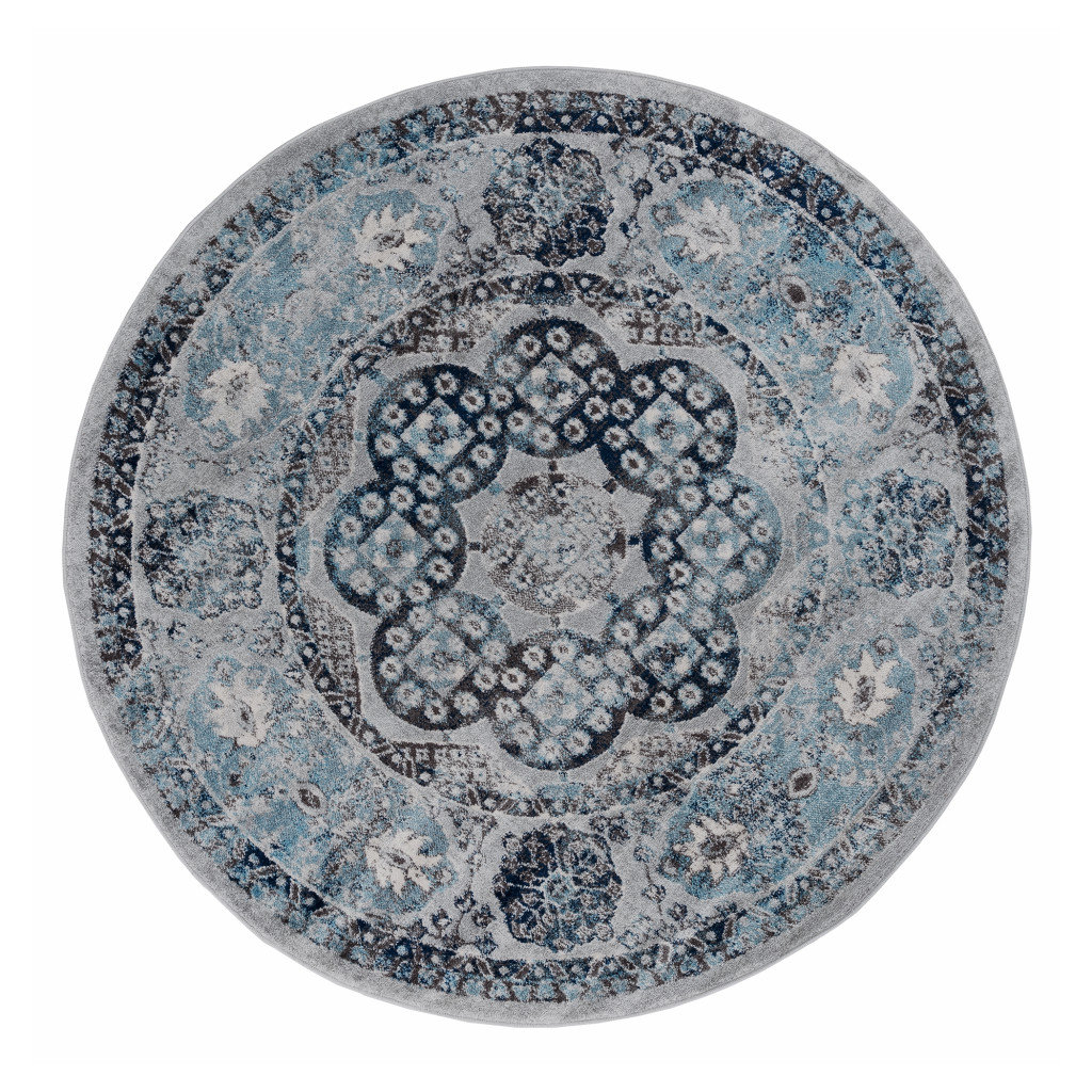 HomeRoots 6' Ivory Blue And Gray Medallion Round Rug | Wayfair