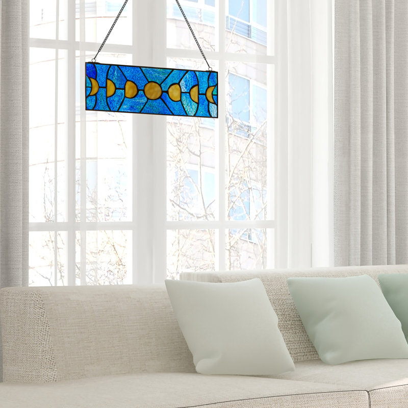 Fleur De Lis Living 5"H Moon Phases Rectangular Stained Glass Window ...